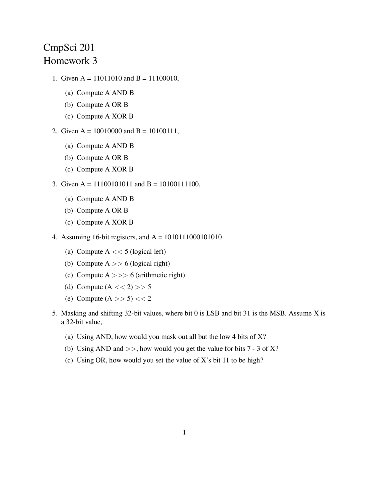 Architecture And Assembly Language Homework 3 Questions Cmpsci 201 Docsity