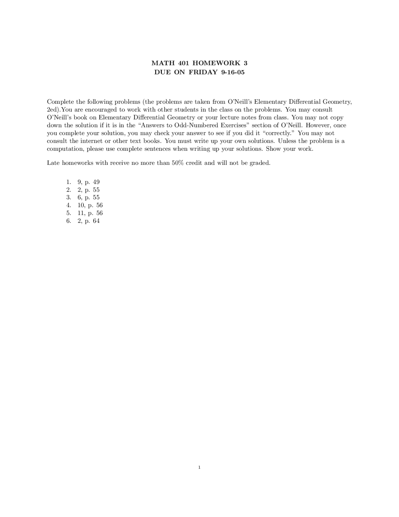 Differential Geometry Homework 3 Questions Math 401 Docsity
