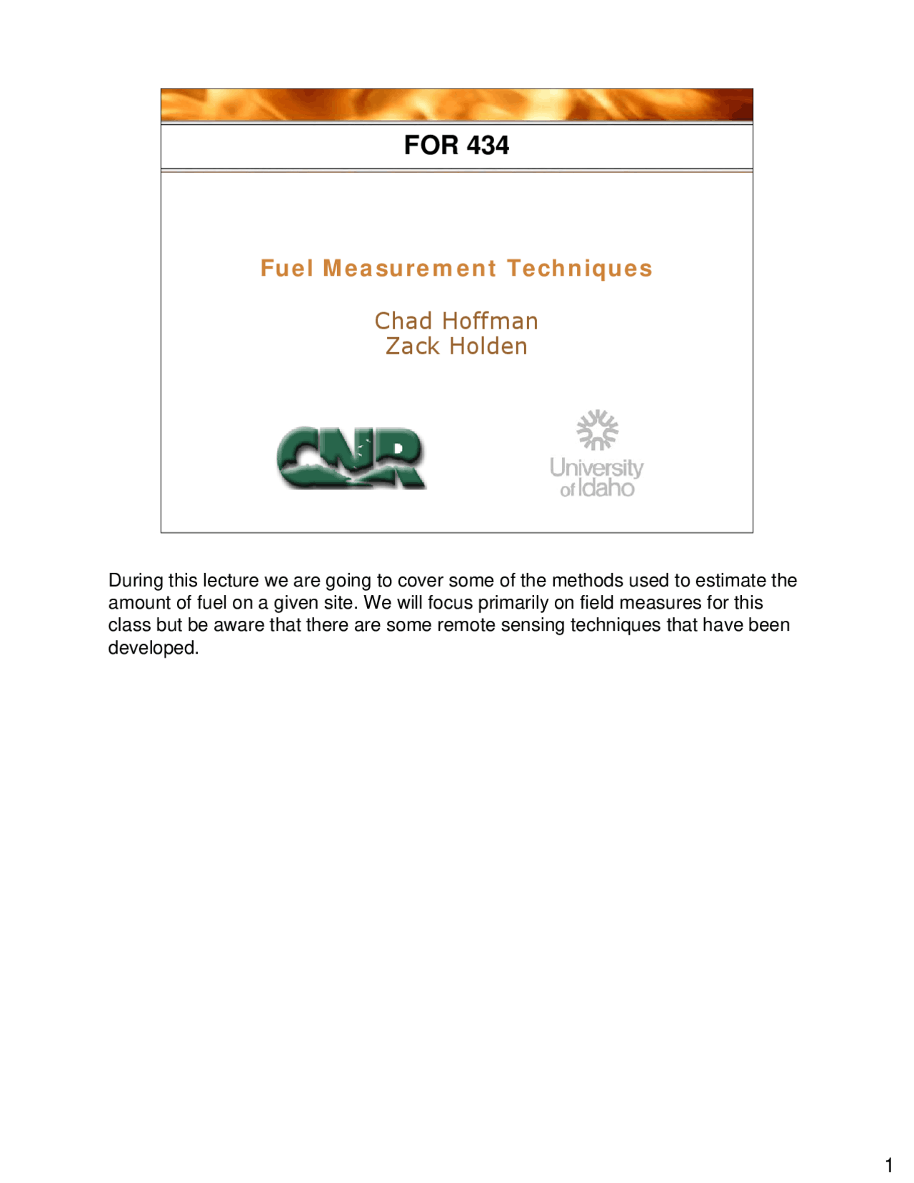 Fuel Measurement Techniques Lecture Slides For 434 Docsity