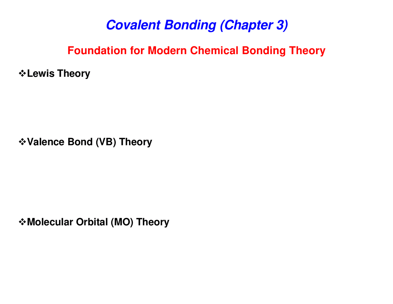 Foundation For Modern Chemical Bonding Theory Chm 218 Docsity