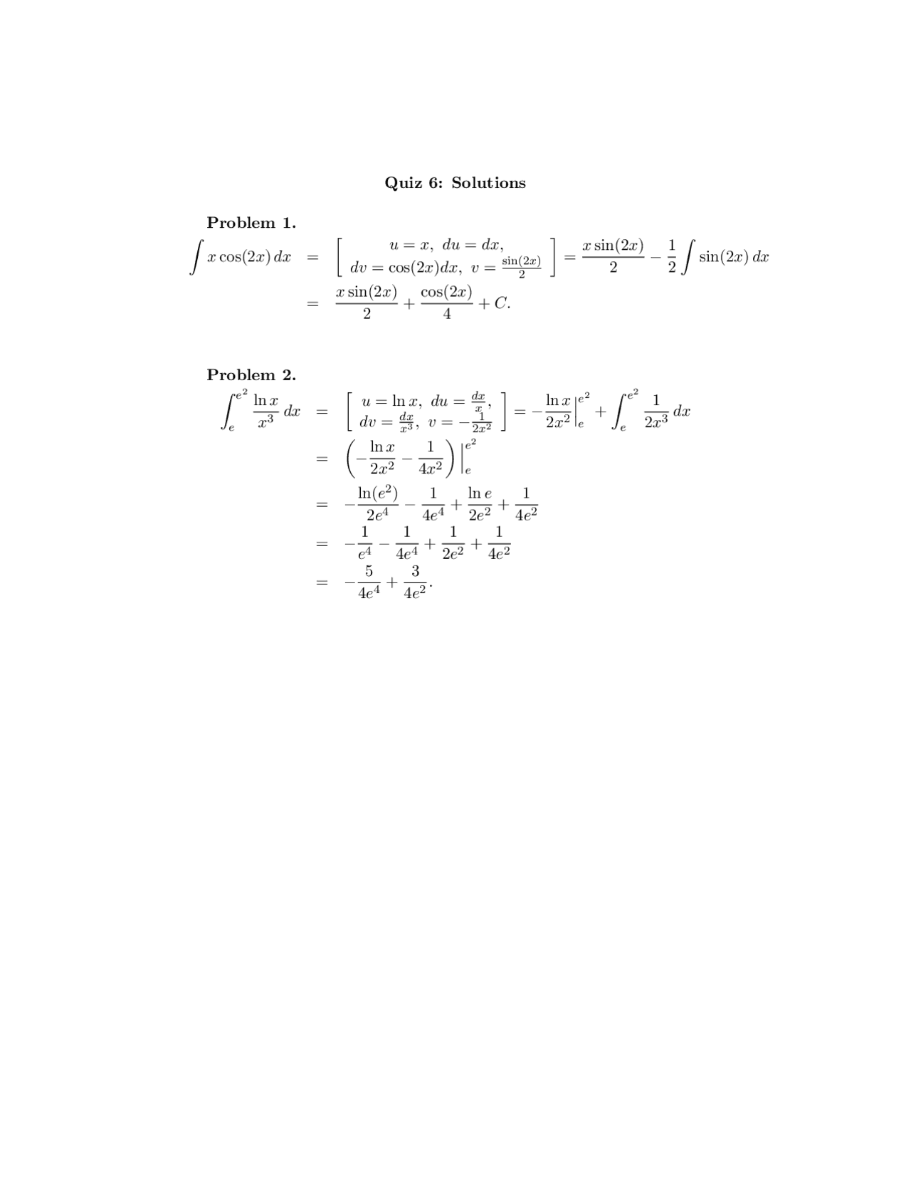 Quiz 6 With Solutions Calculus Ii Math 122 Quizzes Calculus Docsity