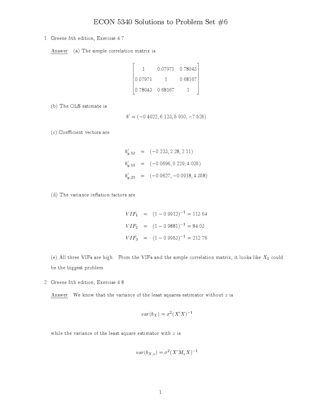 Advanced Econometric Theory Solution To Problem Set 6 Econ 5350 Docsity