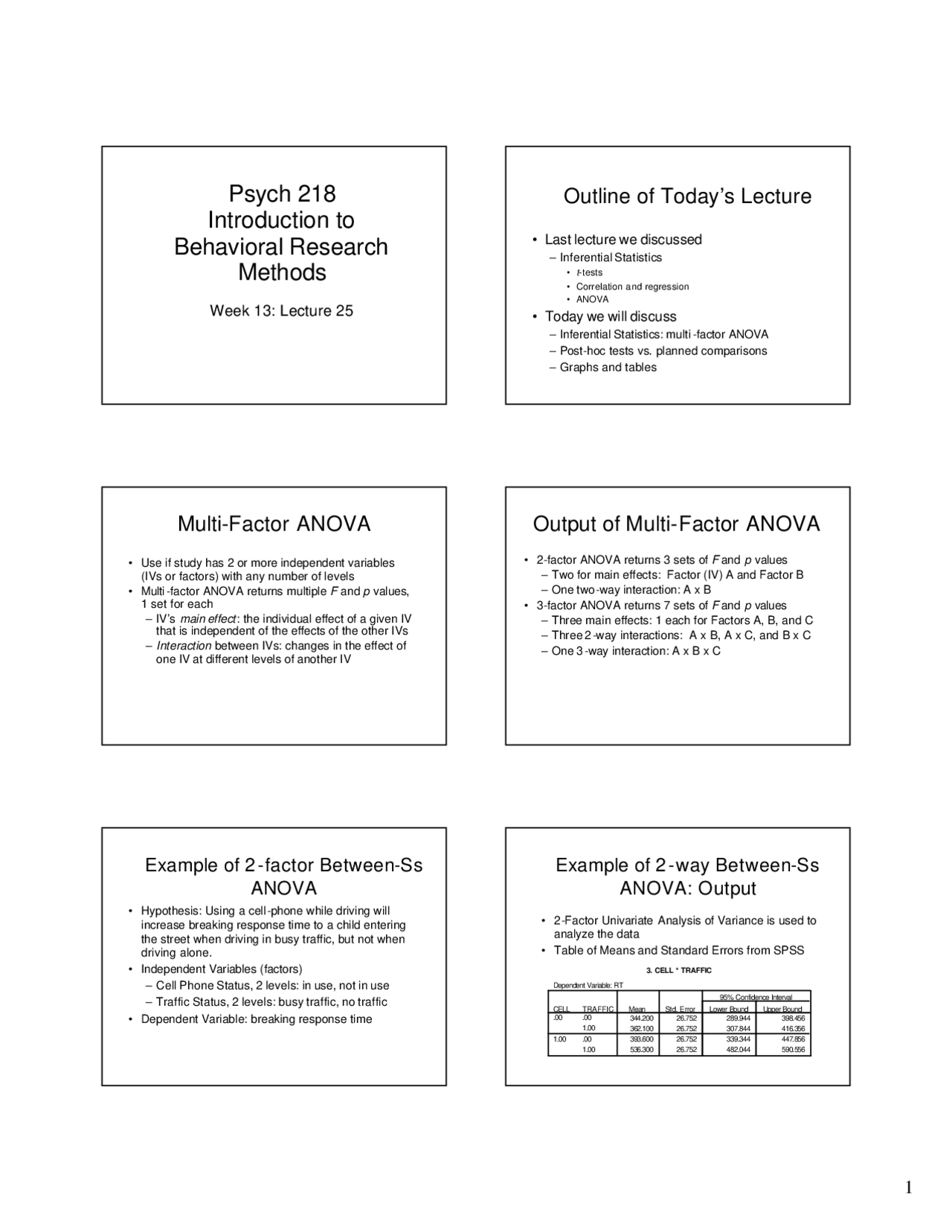 Multi Factor Anova Lecture Slides Psyc 218 Docsity