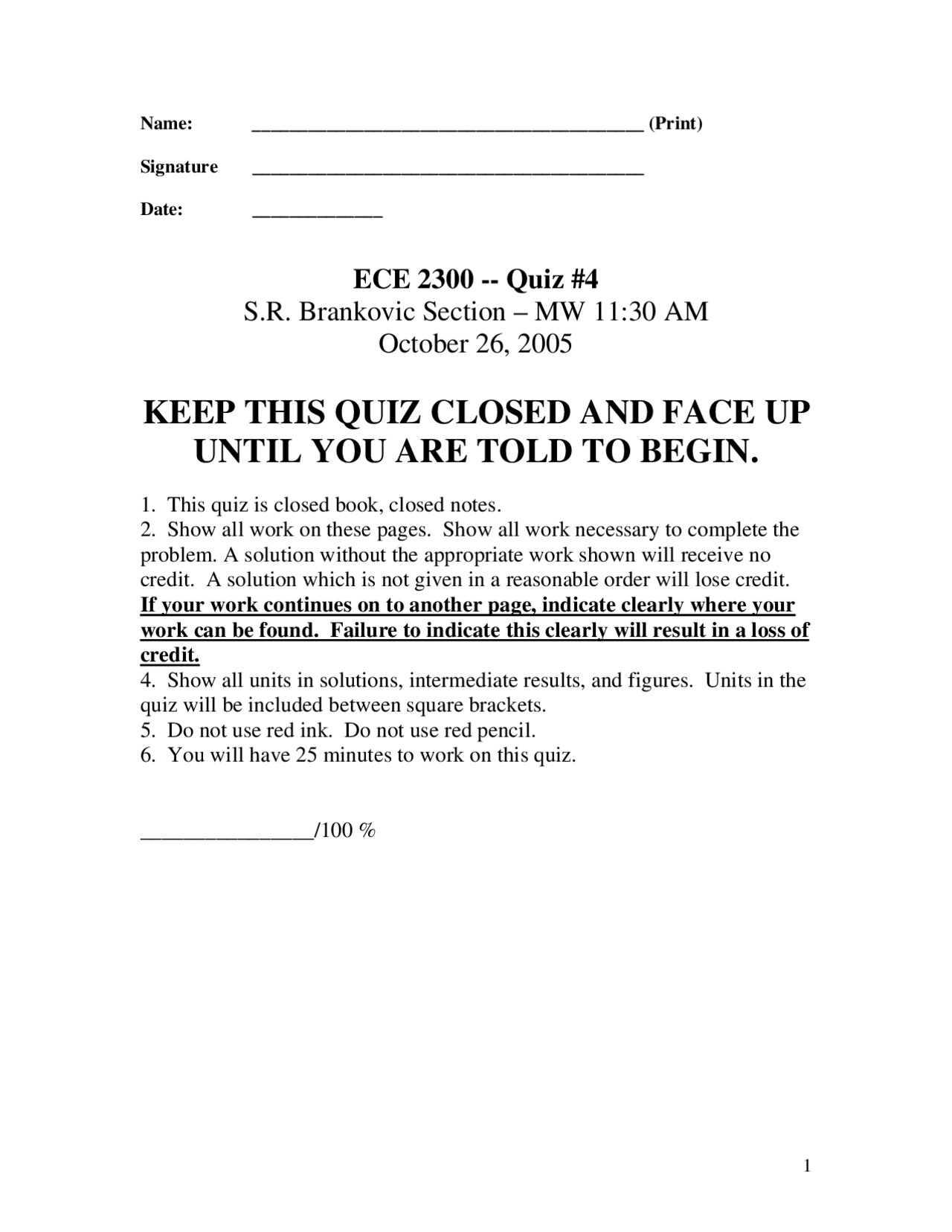 1 Solved Problem On Circuit Analysis Quiz 4 Ece 2300 Docsity