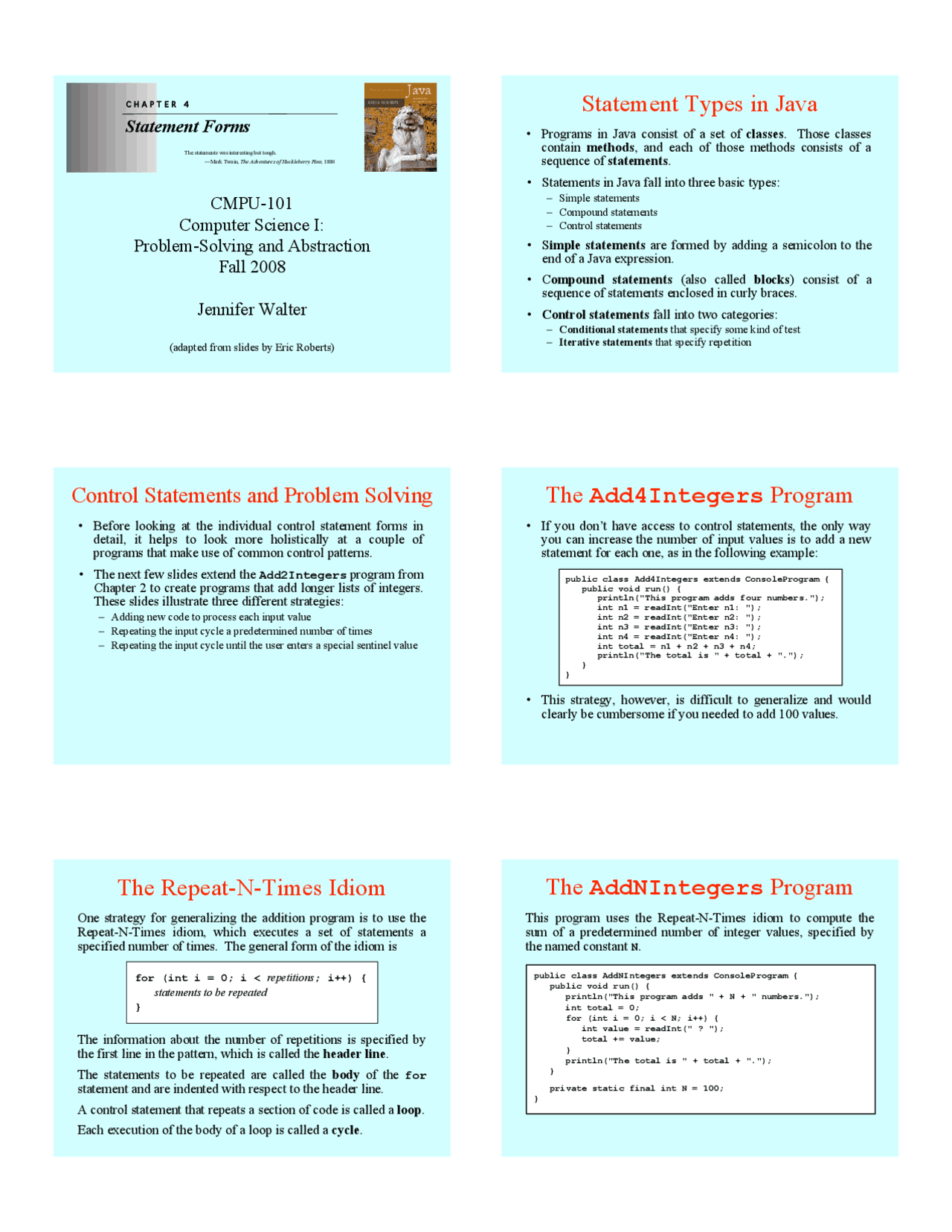 Statement Types In Java Computer Science I Cmpu 101 Docsity