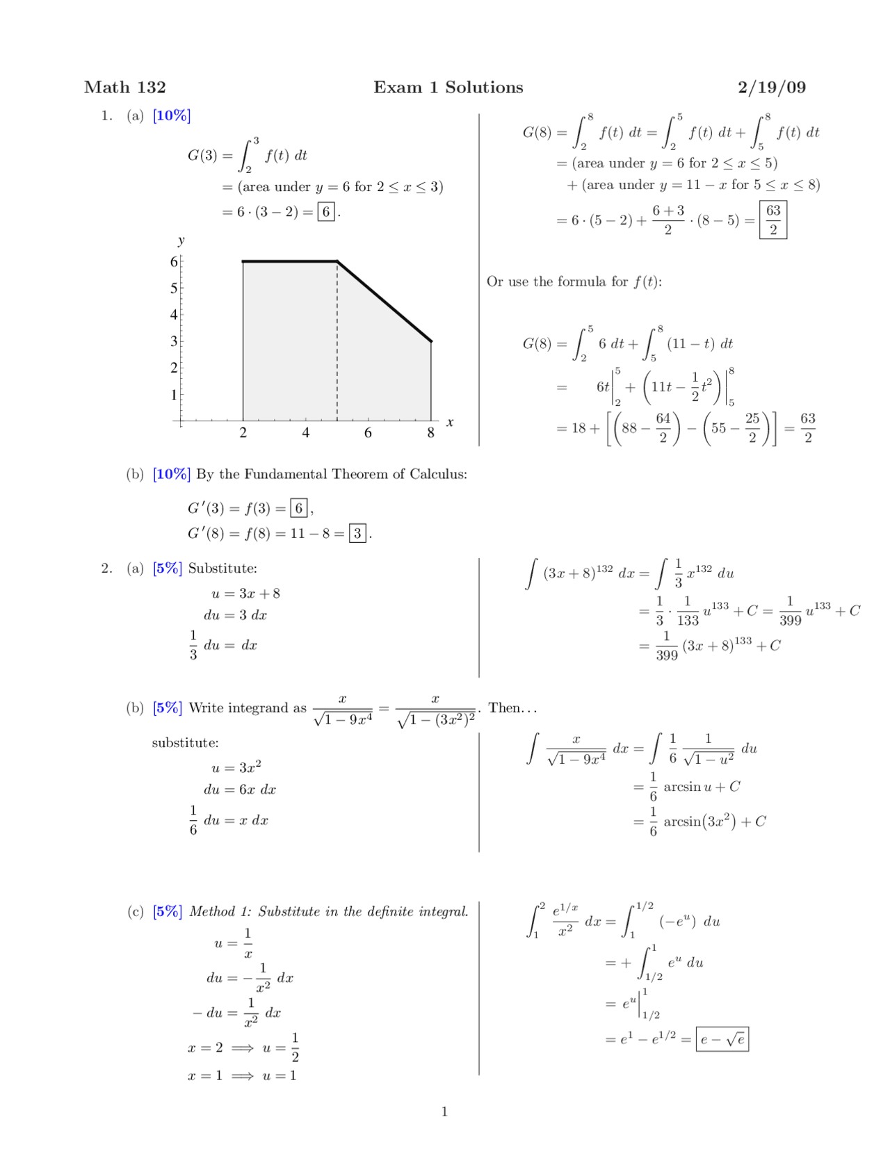 5 Solved Questions On Definite Integrals Examination 1 Math 132