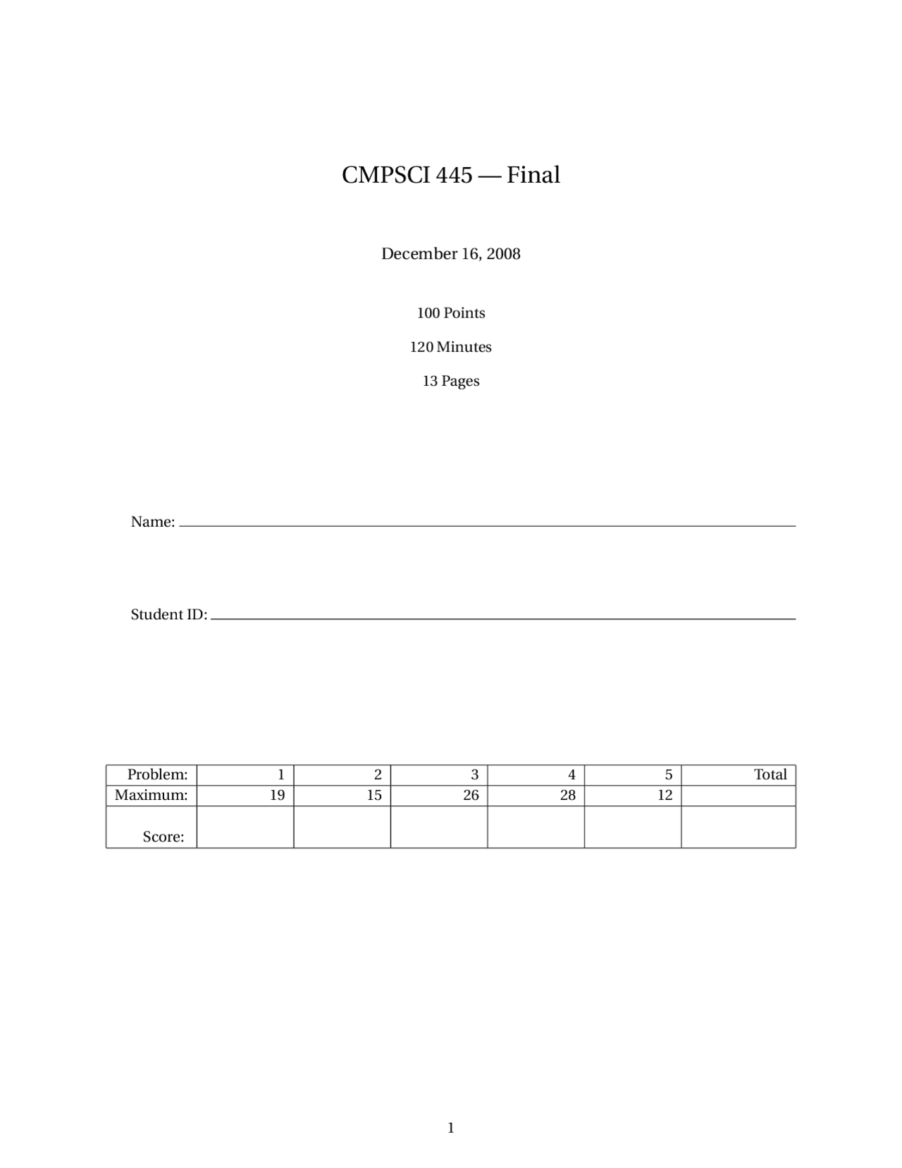 5 Problems on Information Systems - Final Exam | CMPSCI 445 - Docsity