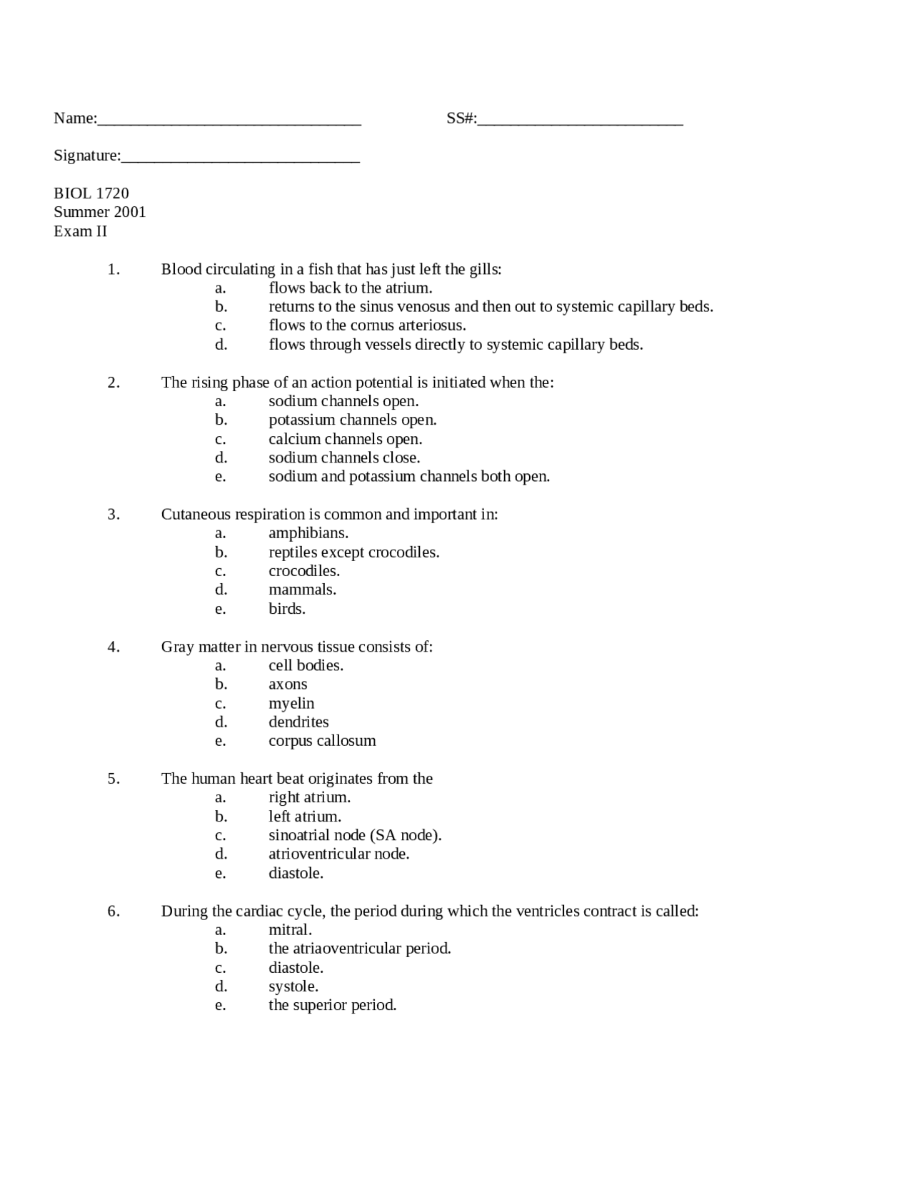 Exam 2 With Multiple Choice Questions Principles Of Biology Ii Biol