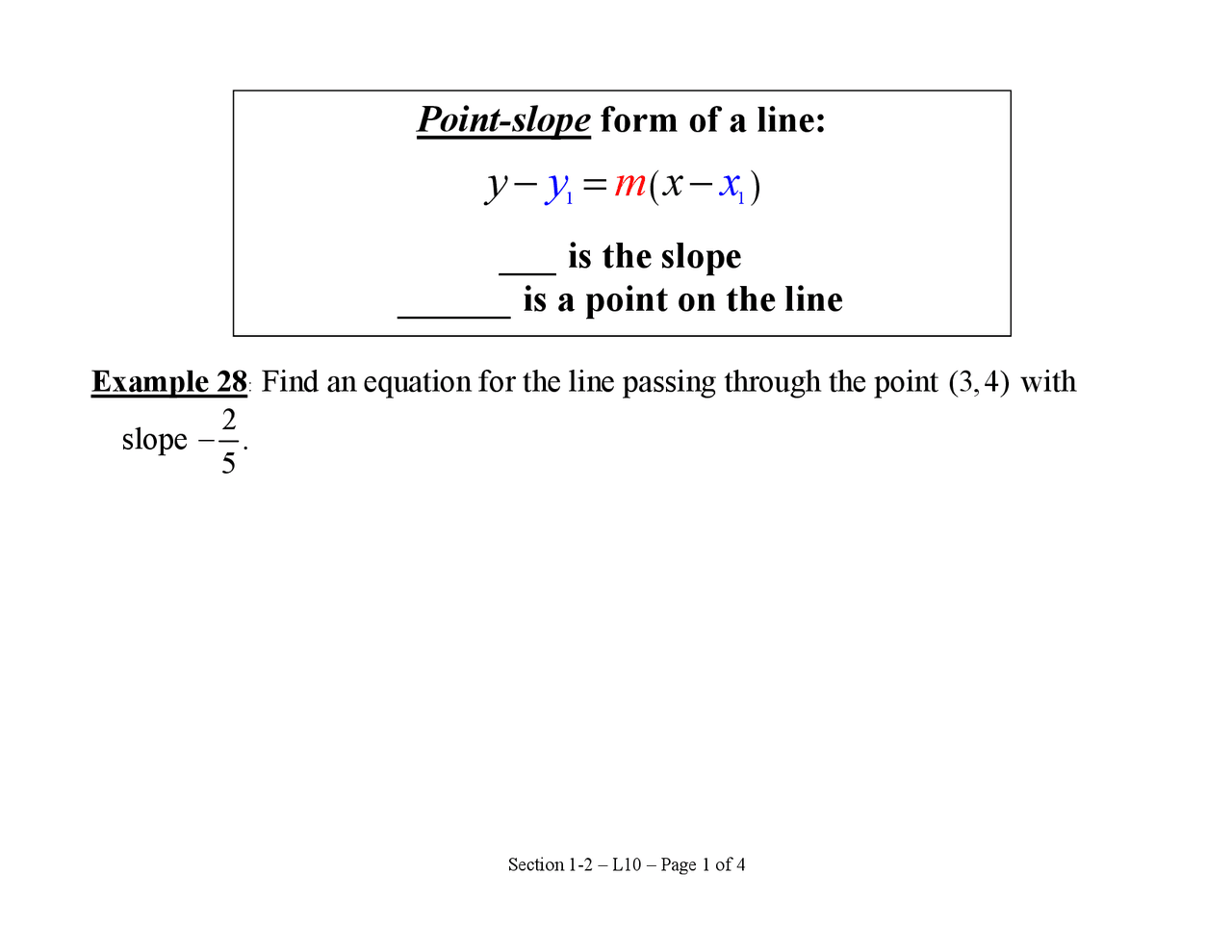 5 Examples on College Algebra - Point-Slope | MATH 1310 - Docsity