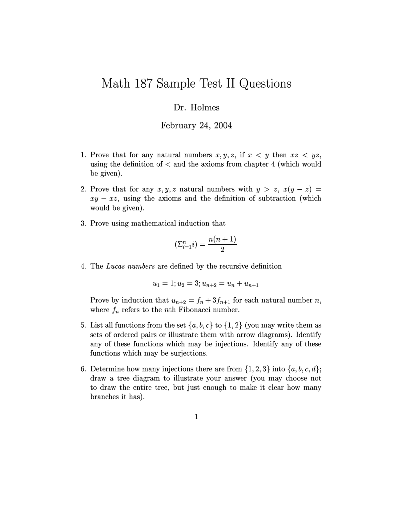 Sample Test Ii Questions Discrete And Foundational Mathematics I