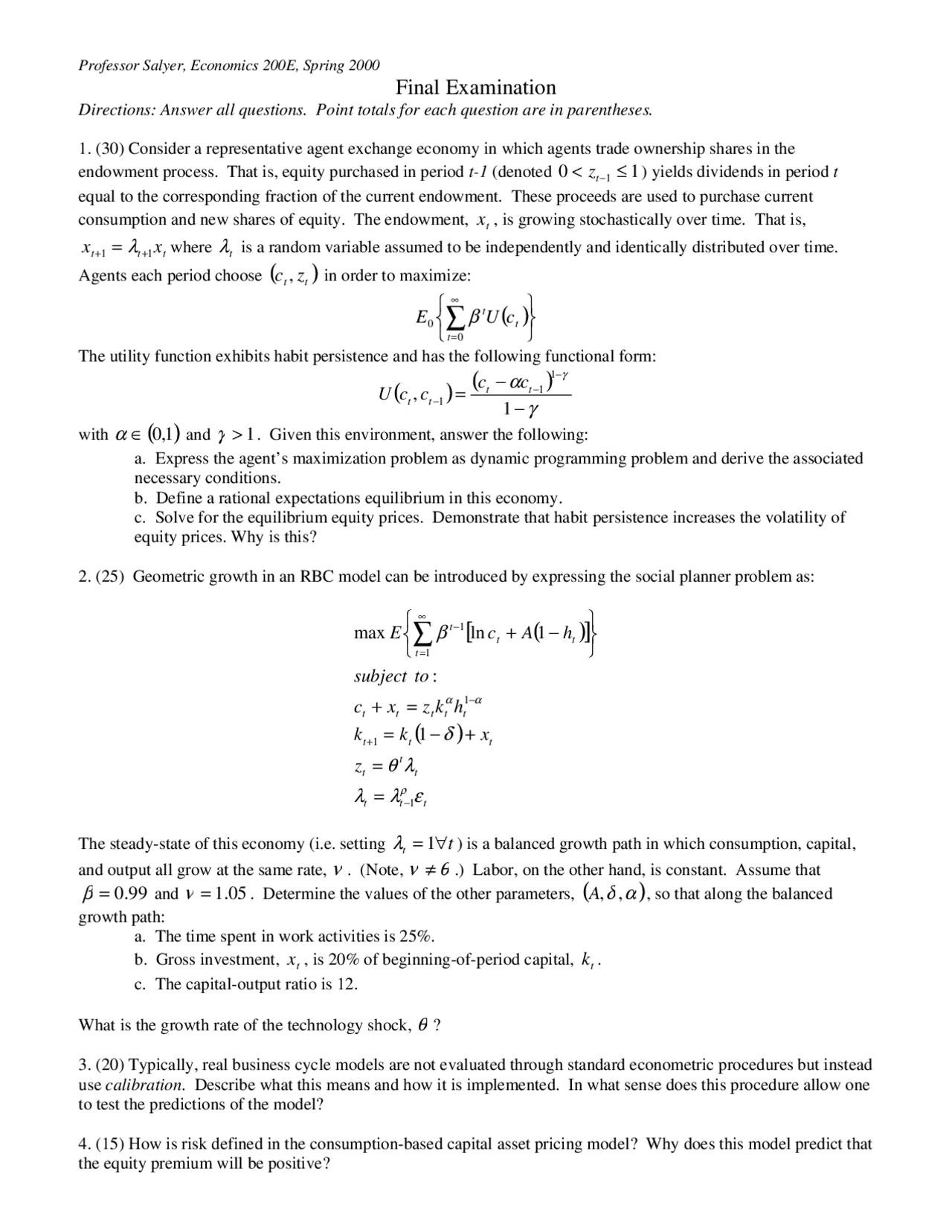 Final Exam For Macroeconomic Theory Ecn 200e Docsity