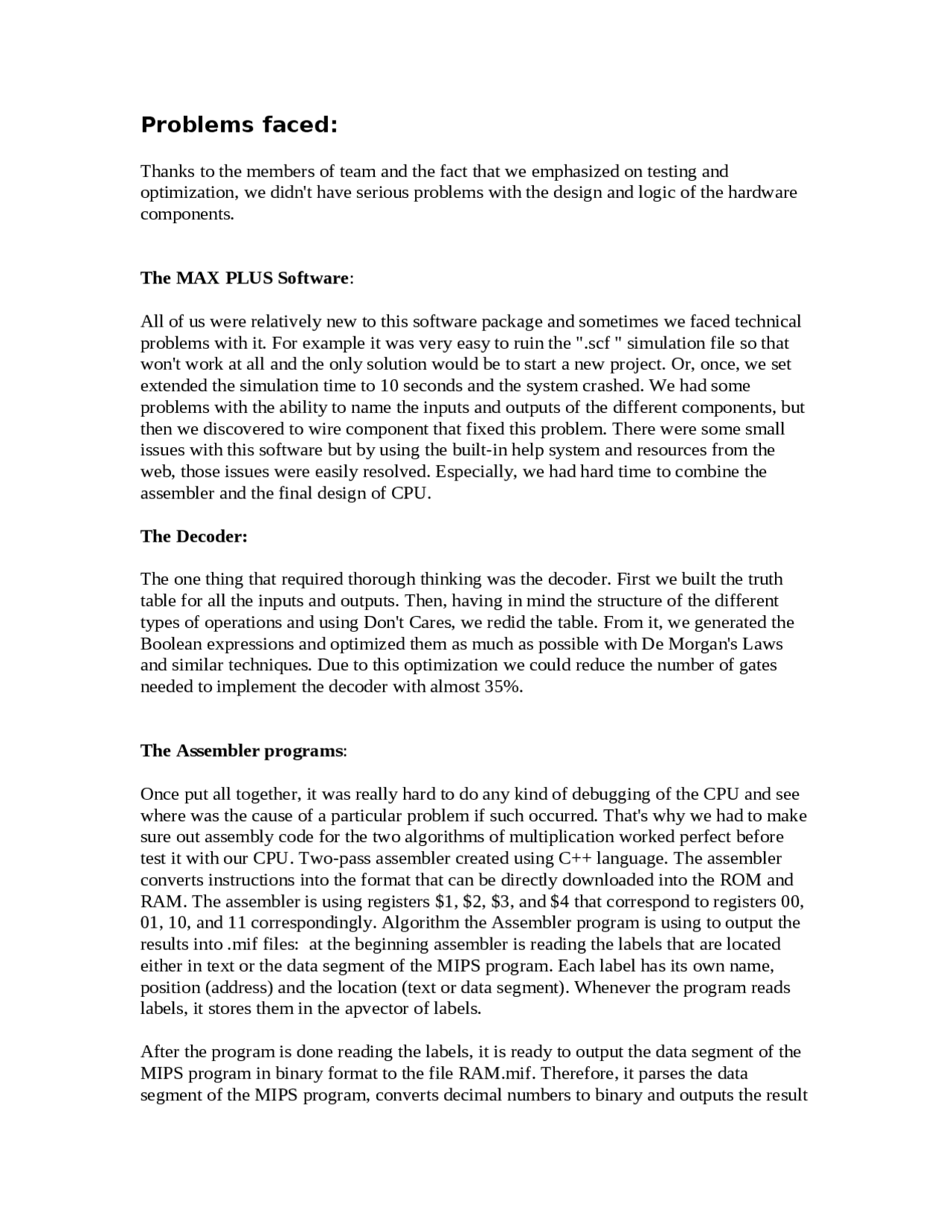 The Max Plus Software The Decoder The Assembler Programs Notes Cs