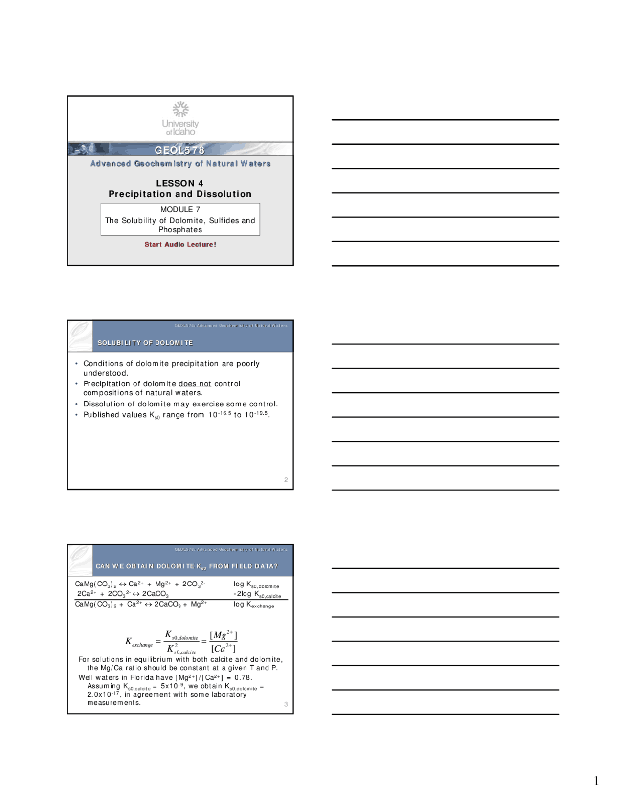 The Solubility of Dolomite, Sulfides and Phosphates | GEOL 578 - Docsity