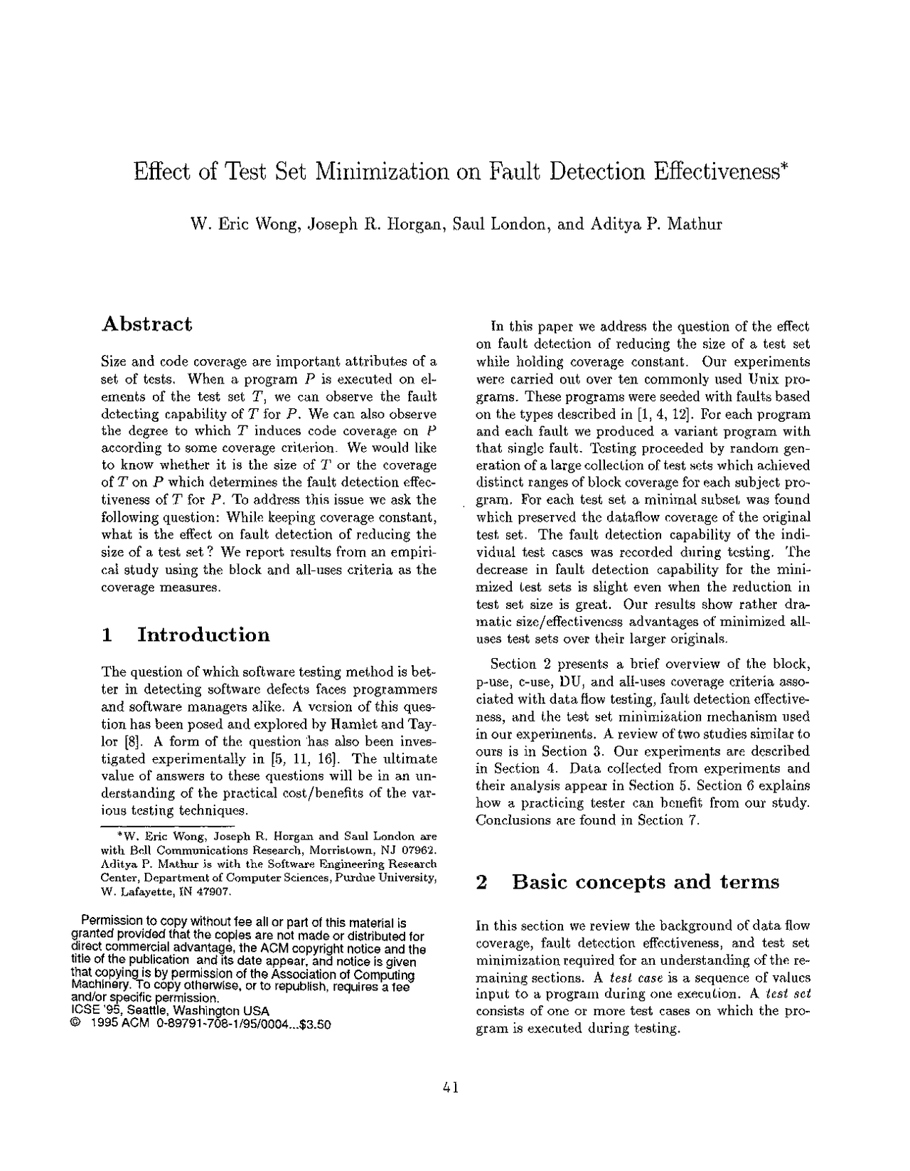 Effect Of Test Set Minimization On Fault Detection Effectiveness Se 320 Docsity
