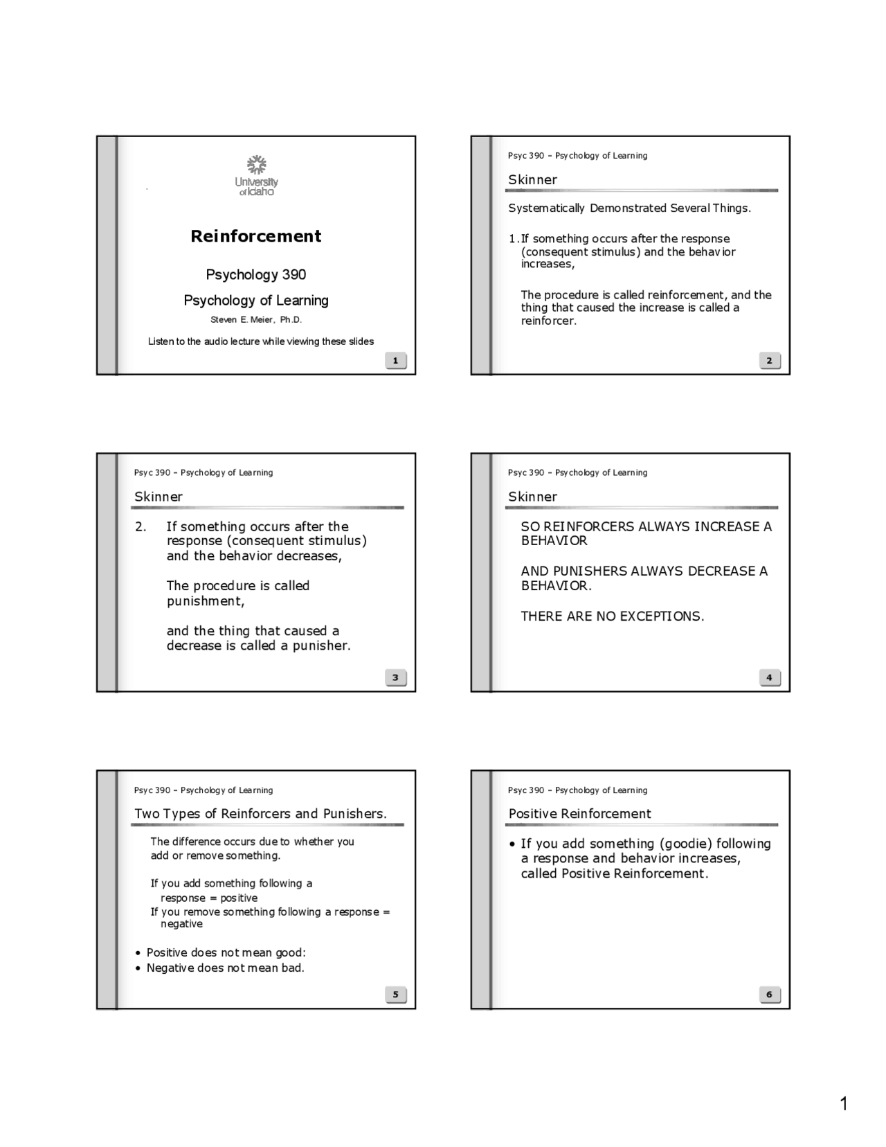 Reinforcement The Psychology Of Learning Lecture Slides Psyc 390