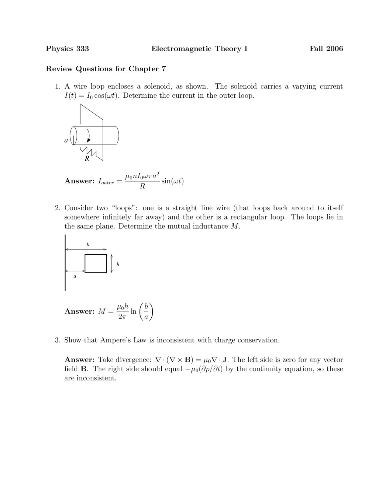 Electromagnetic Theory I Review Questions With Answers Phys 333