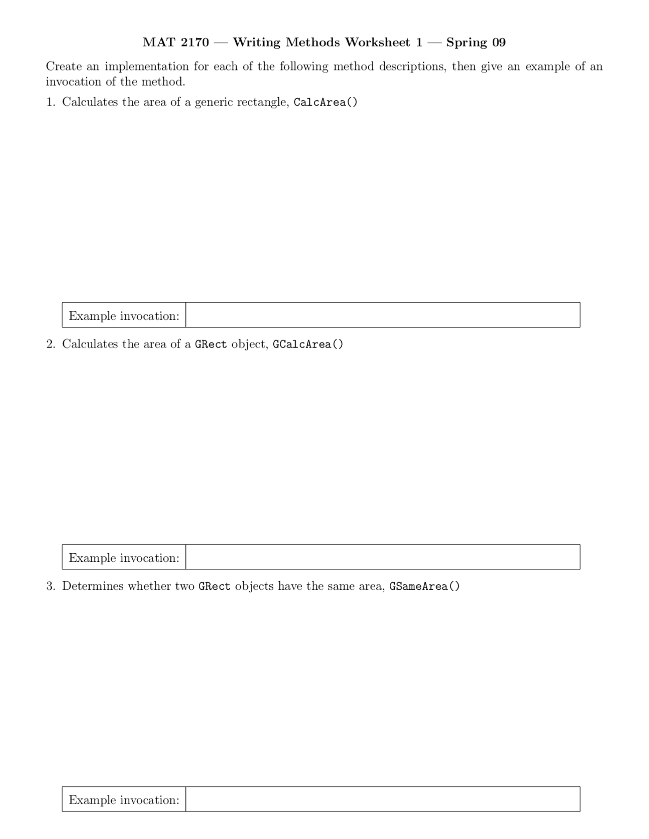 Writing Methods Worksheet 1 On Computer Science 1 Mat 2170 Docsity 3102