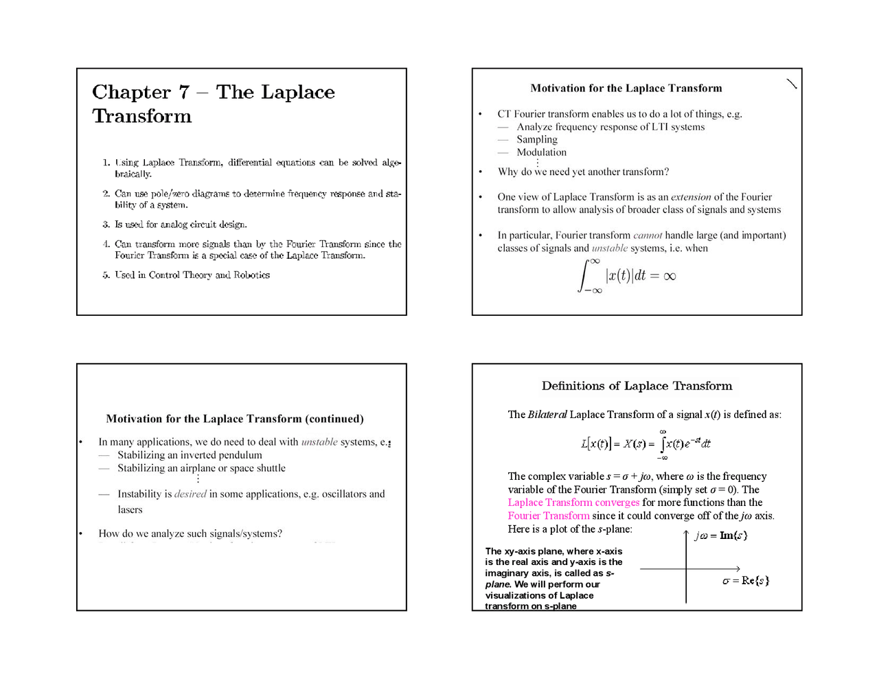 The Laplace Transform Lecture Slides Ee 321 Docsity