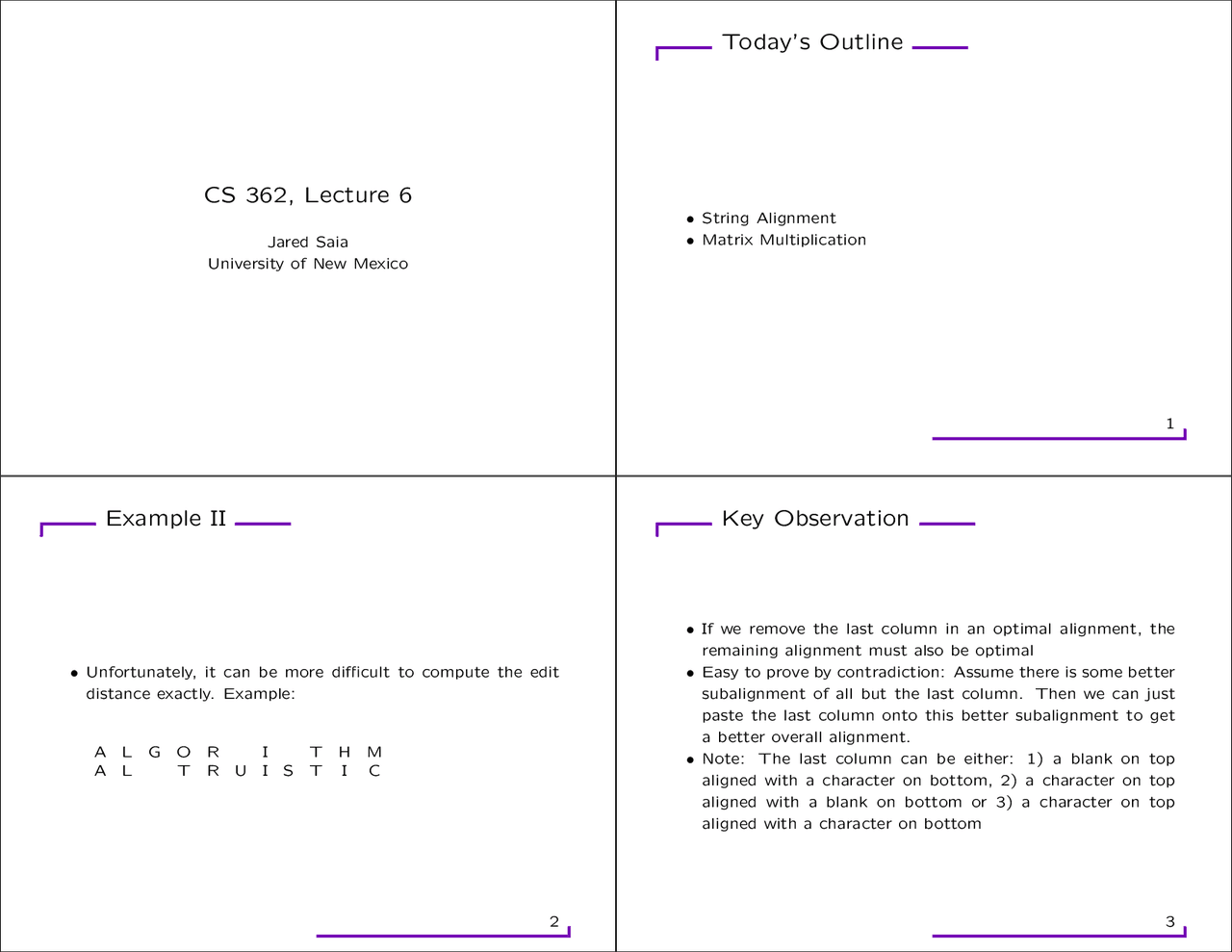 String Alignment And The Matrix Multiplication Outline Cs 362 Docsity