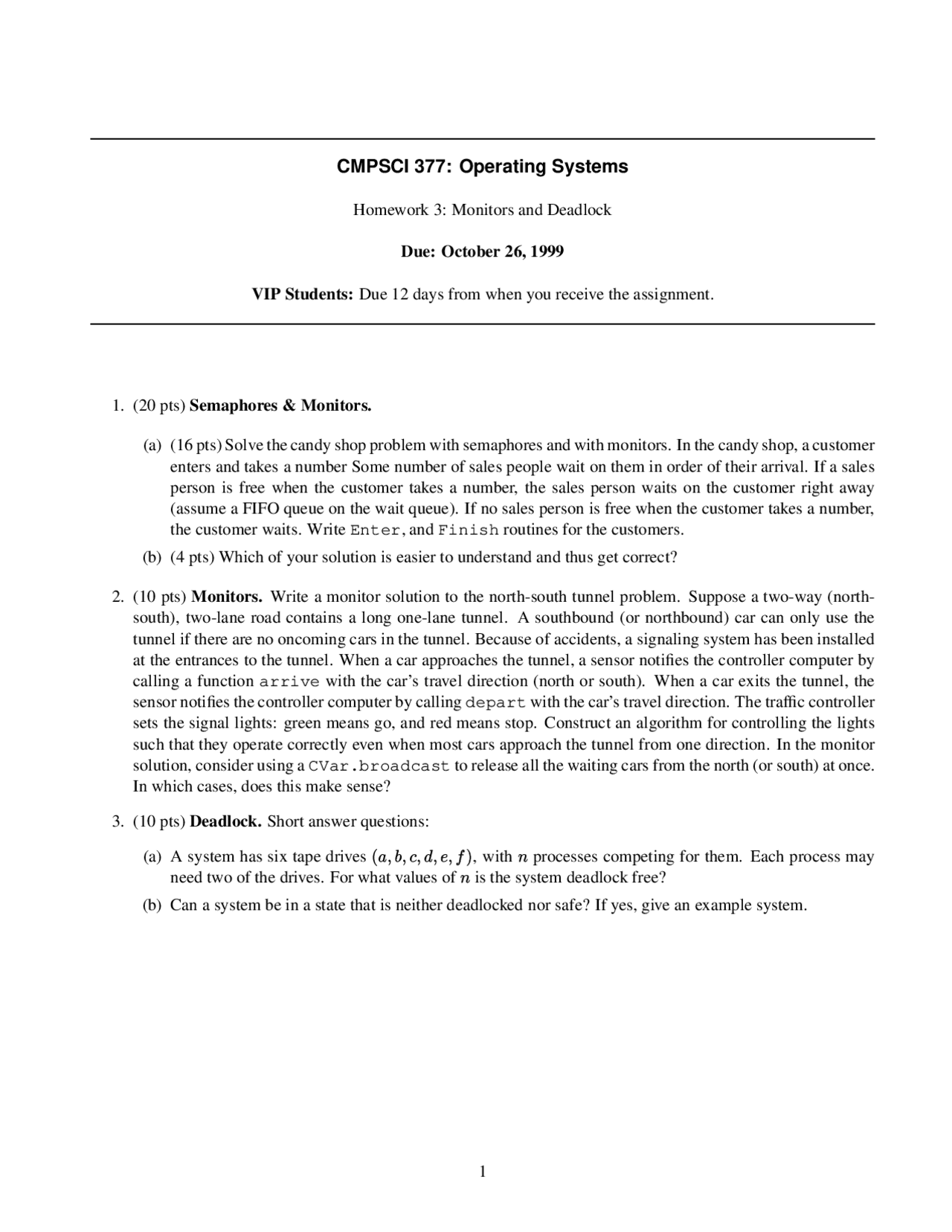 Operating Systems Homework 3: Monitors, Deadlock and Semaphores | Assignments Operating Systems ...