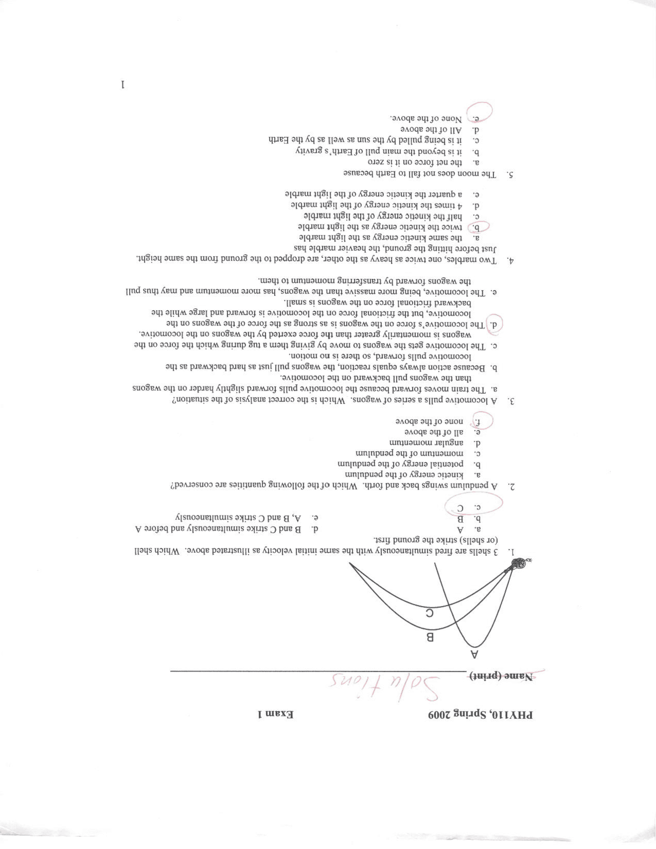 Exam 1 With Solution Introductory Physics Phy 110 Docsity