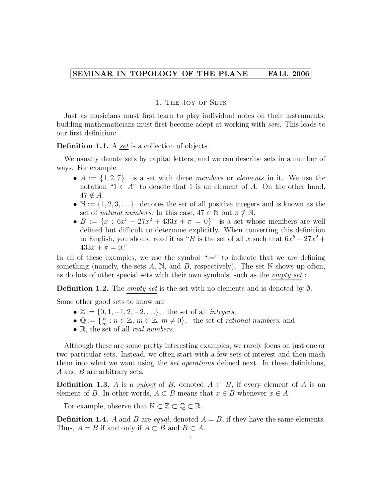 Notes On The Joy Of Sets Introduction To Higher Mathematics Math