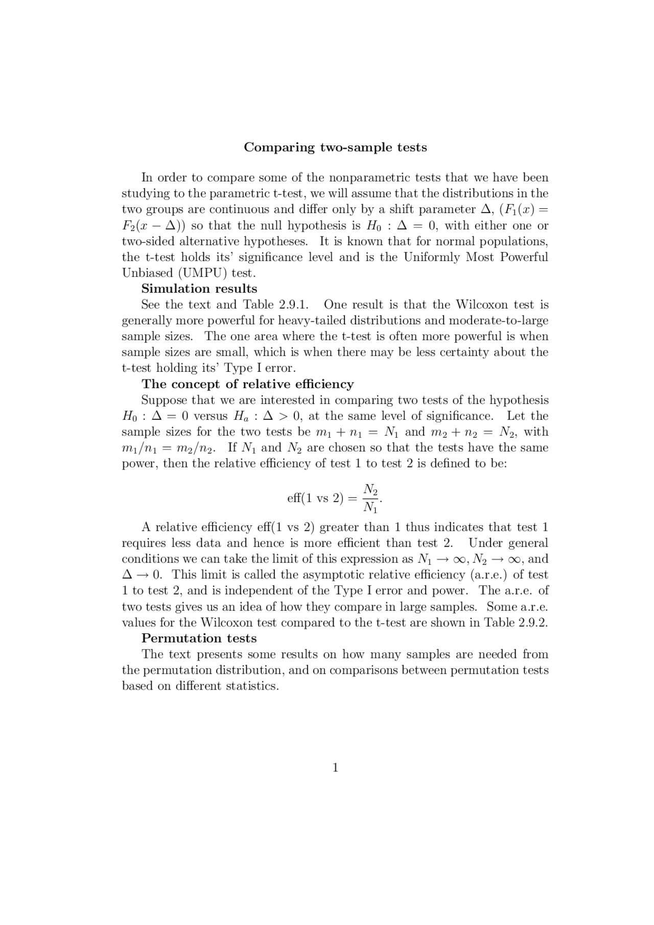 Comparing Two-Sample Tests - Nonparametric Statistics | STAT 514 - Docsity