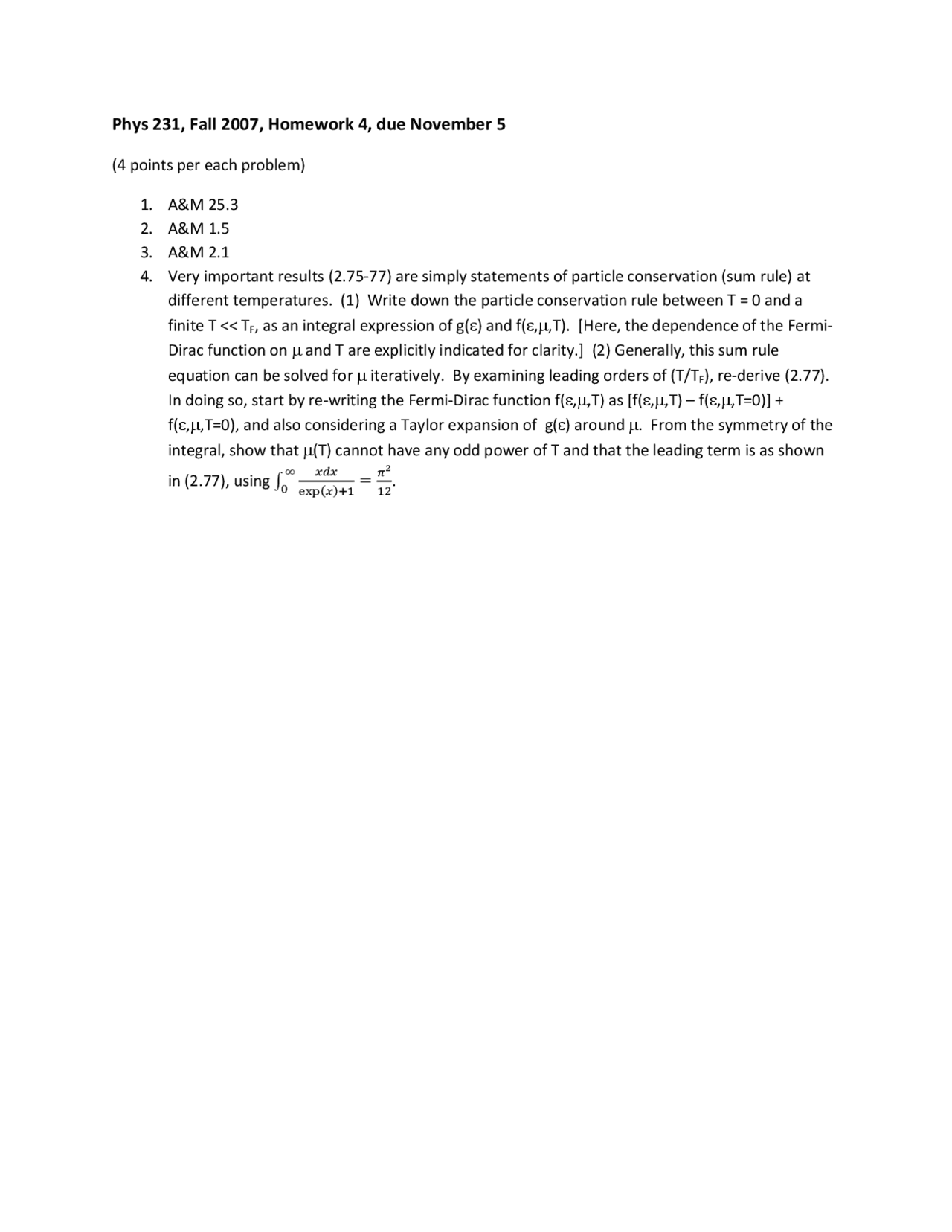 Homework 4 On Introduction To Condensed Matter Physics Phys 231 Docsity