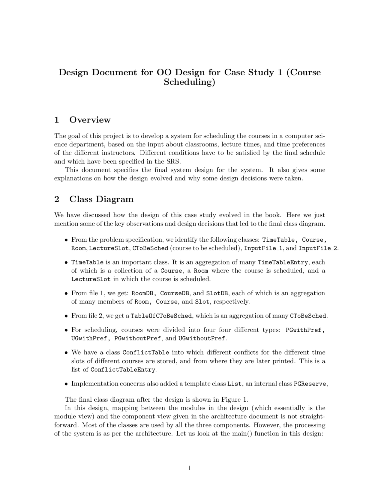 Design Document for Object Oriented Design for Case Study | CS 451 - Docsity