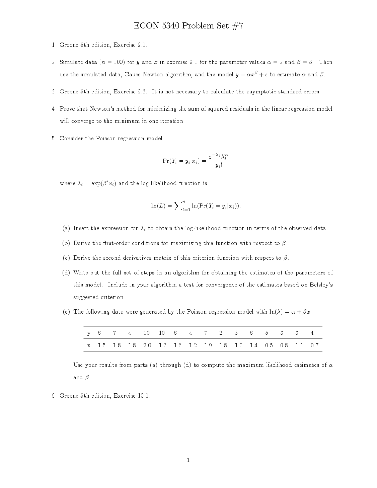 Sample Questions For Assignment 7 Advanced Econometric Theory Econ