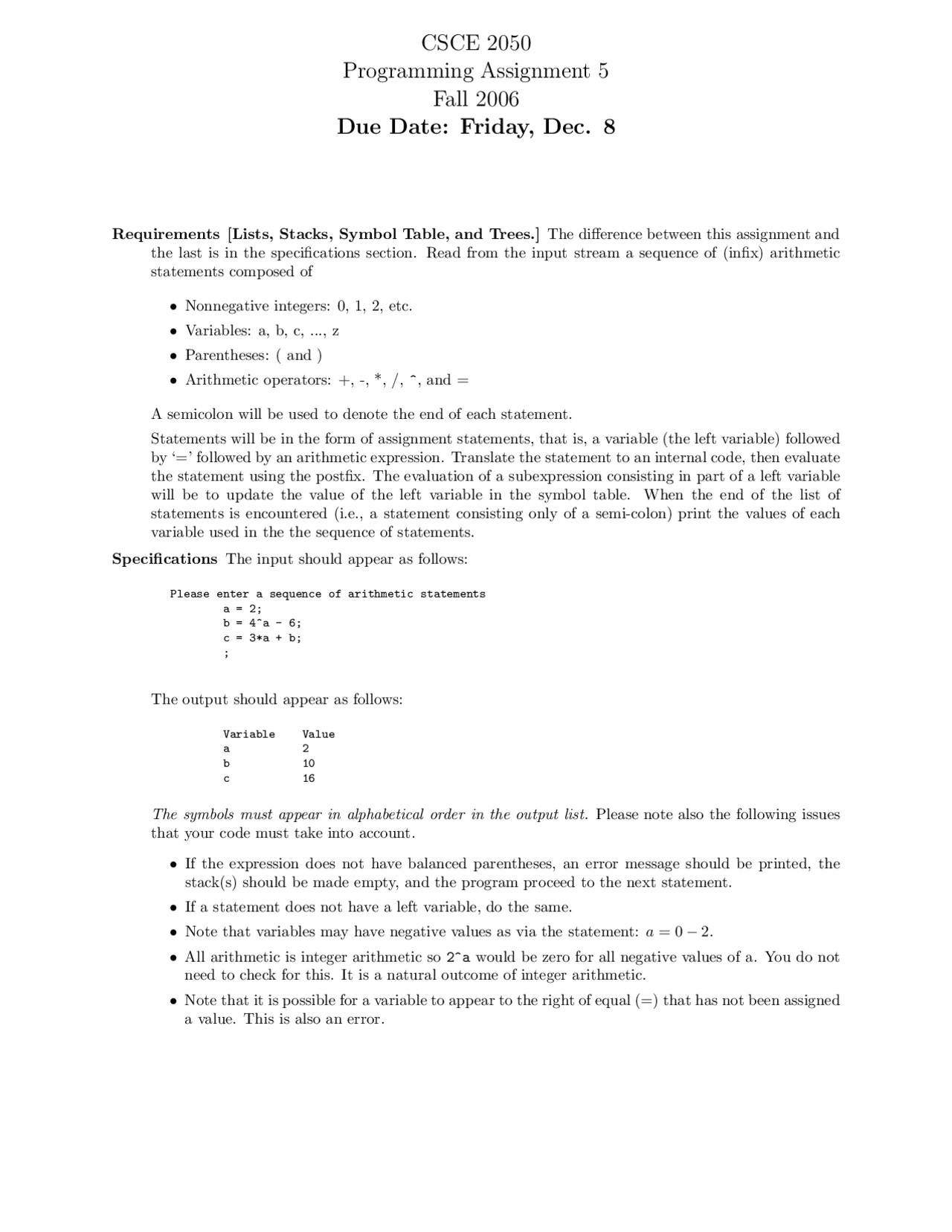 Programming Assignment For Computer Science Ii Csce 2050 Docsity 2439
