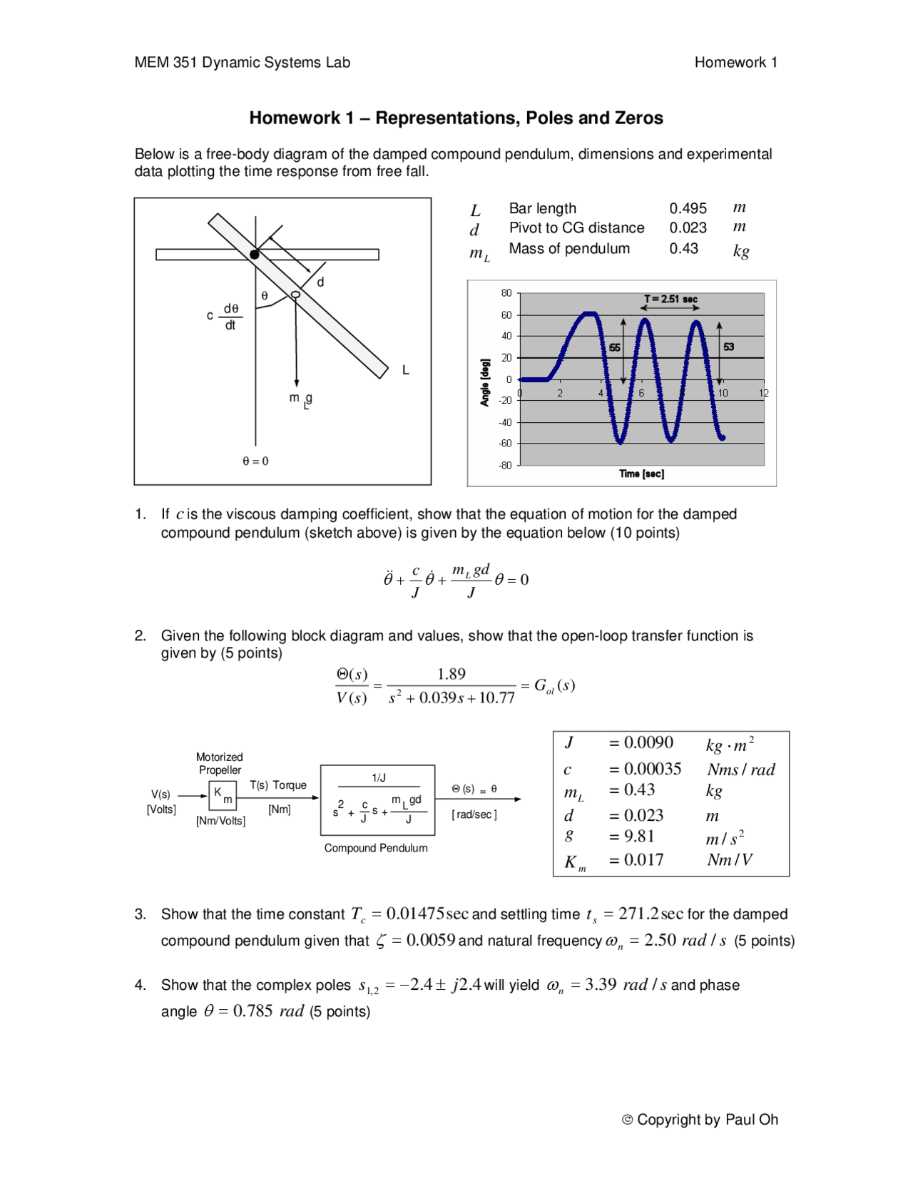 Homework 1 Representations Poles And Zeros Mem 351 Docsity