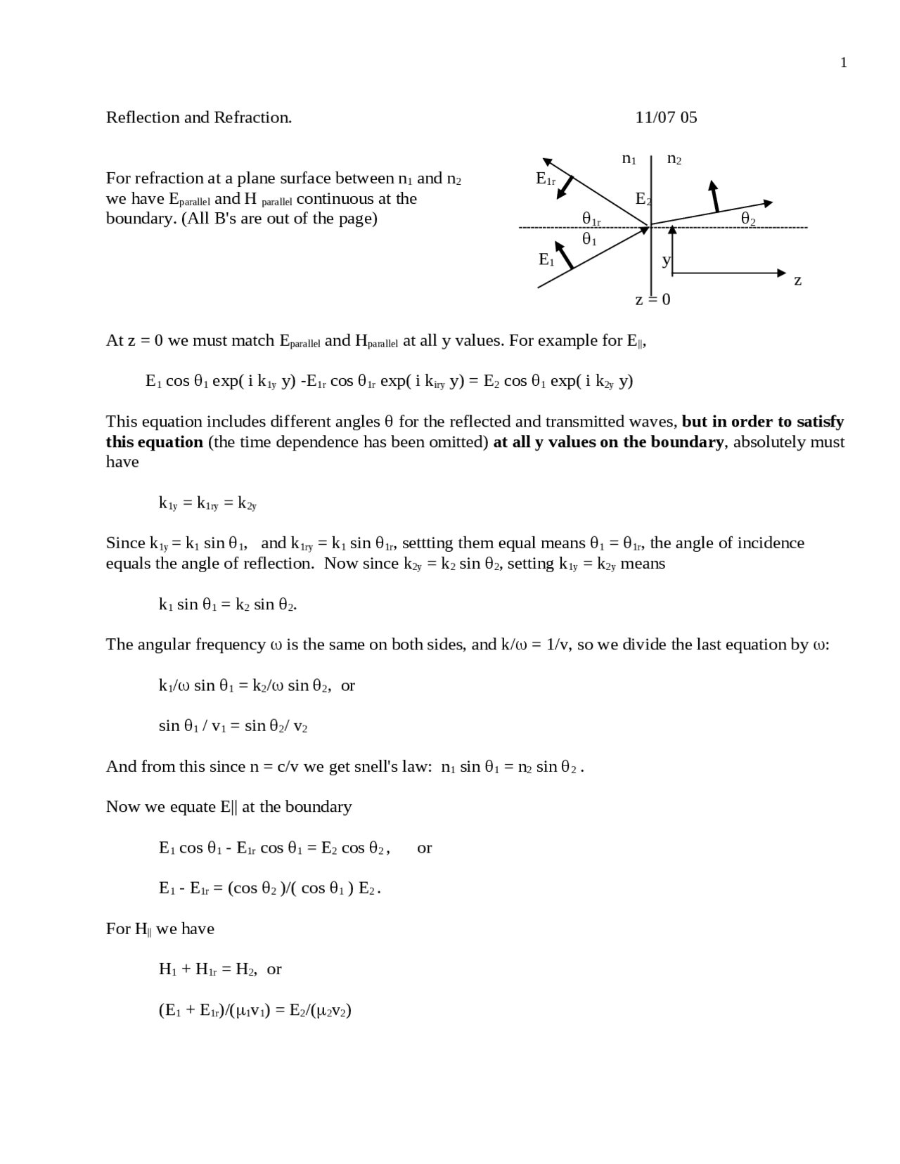 Reflection And Refraction Lecture Notes Ph 316 Docsity