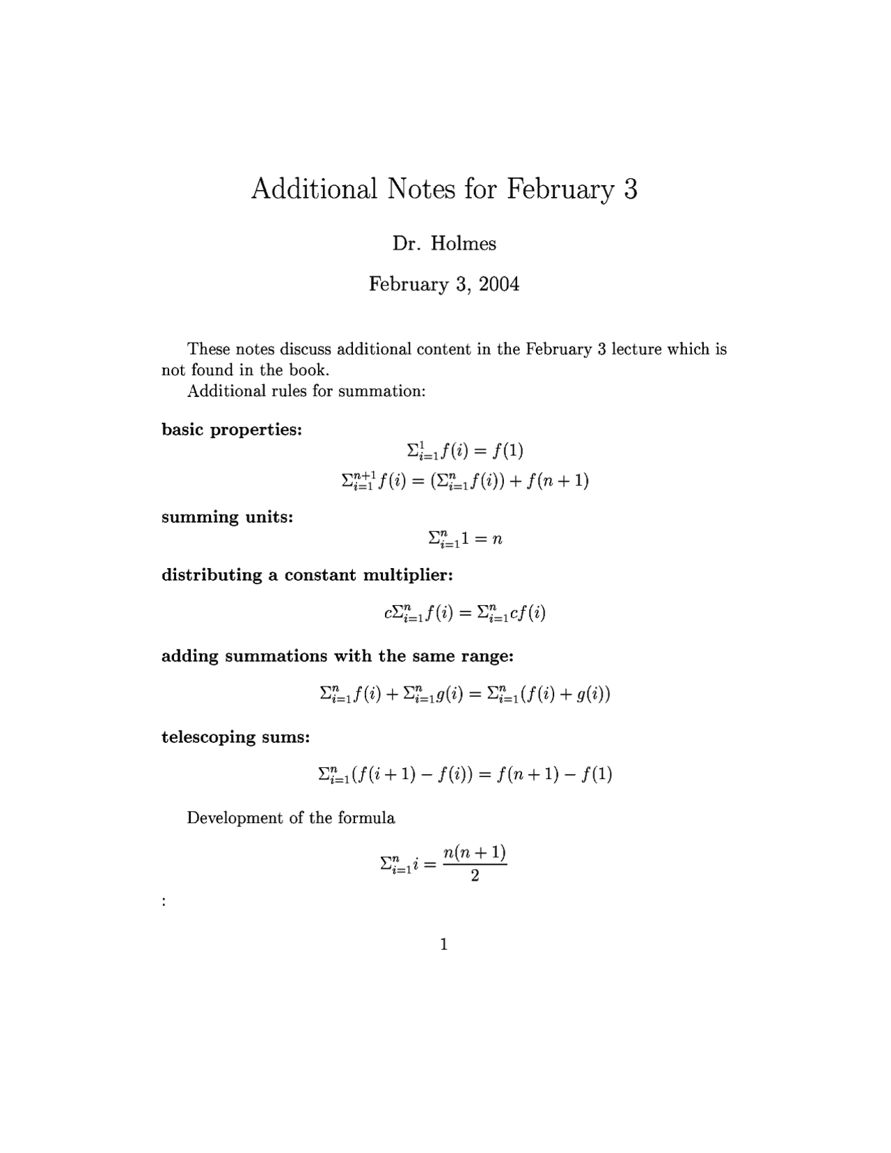 Additional Rules for Summation - Discrete and Foundational Mathematics ...