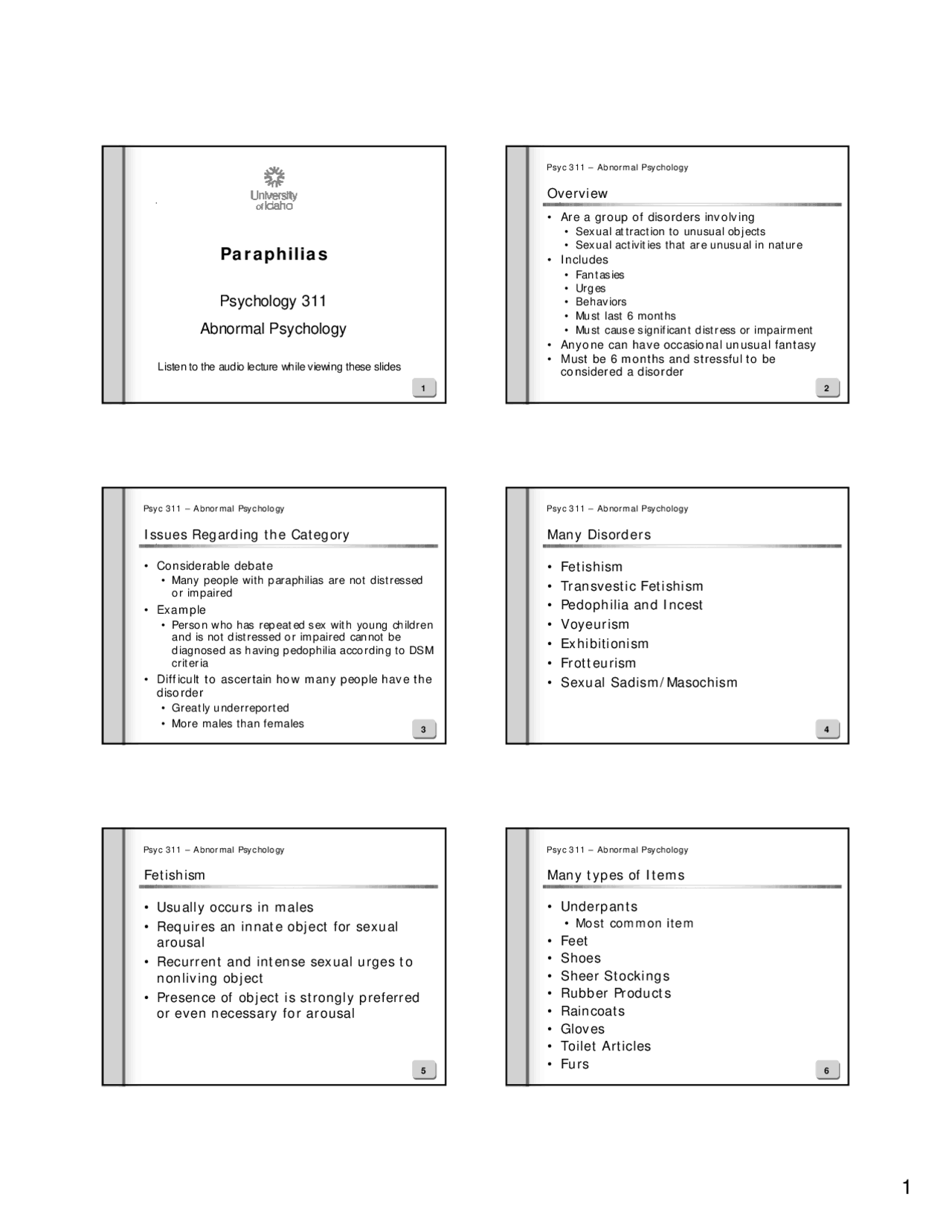 Paraphilias Abnormal Psychology Lecture Slides Psyc 311 Docsity