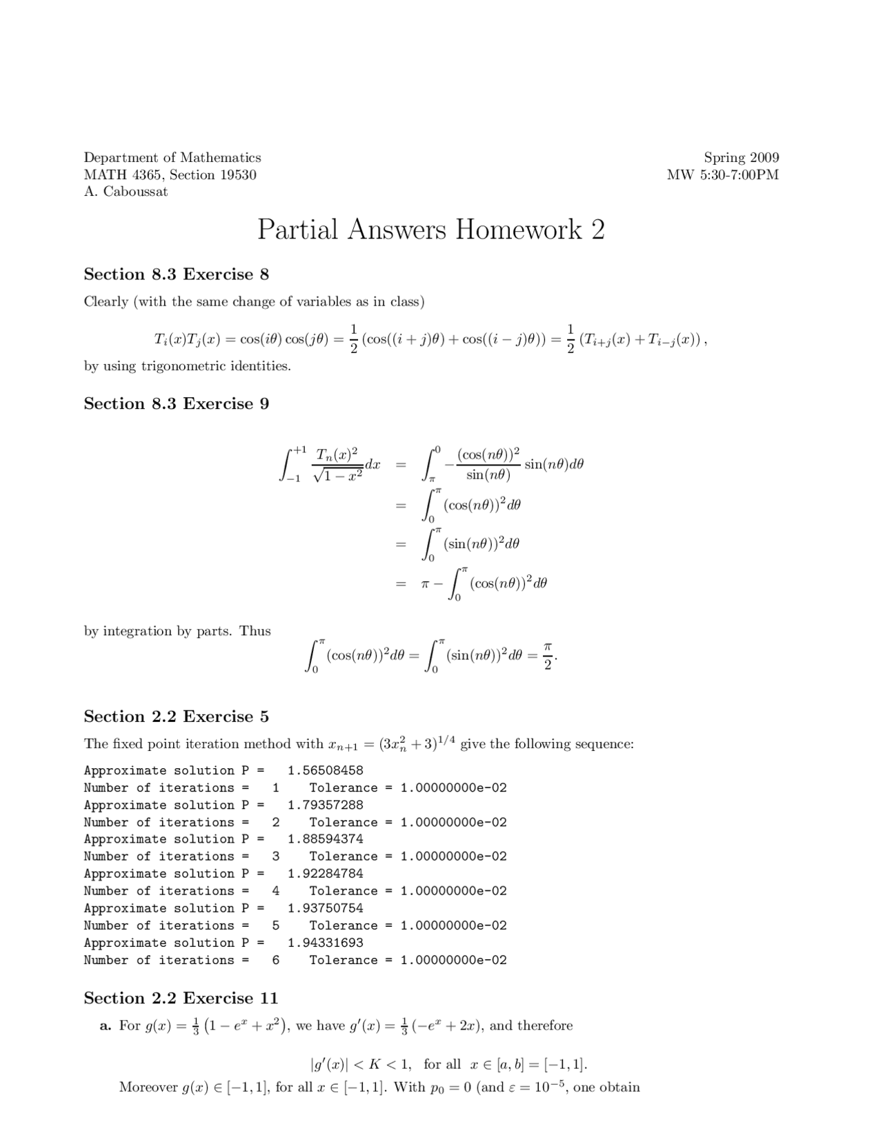 Numerical Analysis Homework 2 With Correct Answers Math 4365 Docsity