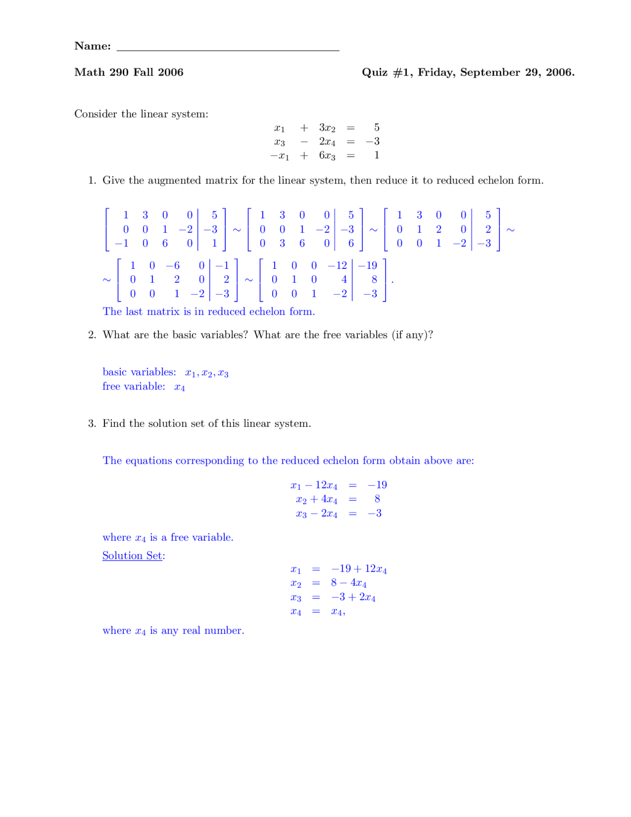 What are the Basic Variables - Quiz 1 with Solution | MATH 290 - Docsity