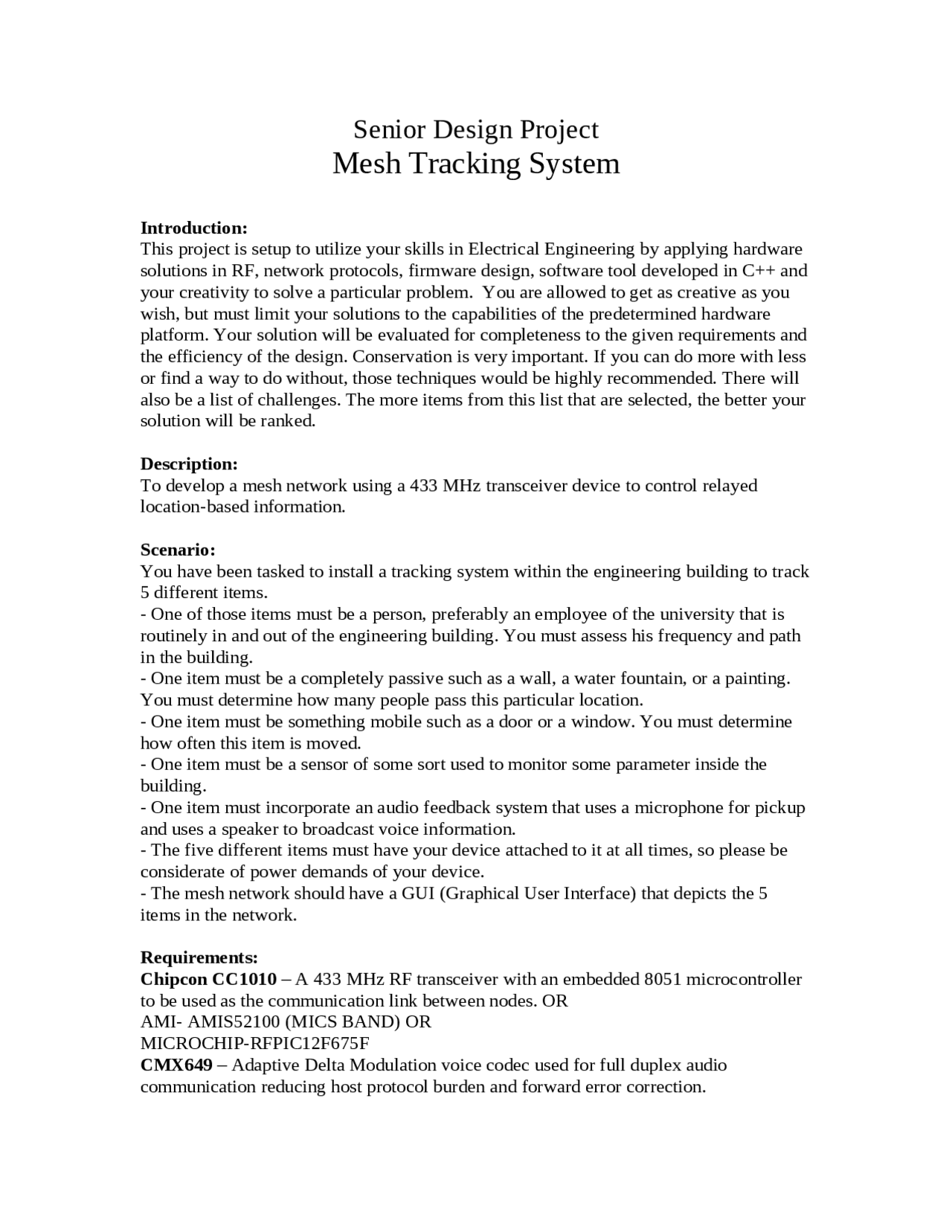 Senior Design Project Mesh Tracking System Cmpe 123 Docsity