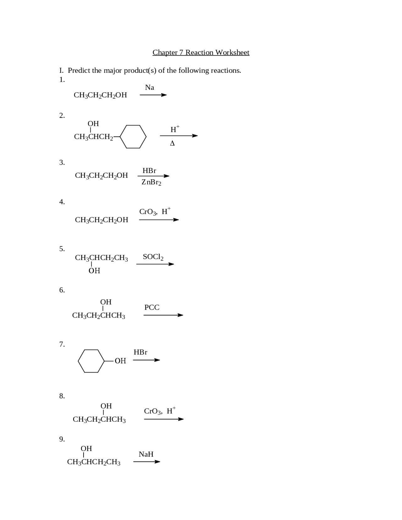 Chemical Reactions Worksheet - Introduction to Organic Chemistry | CHEM ...