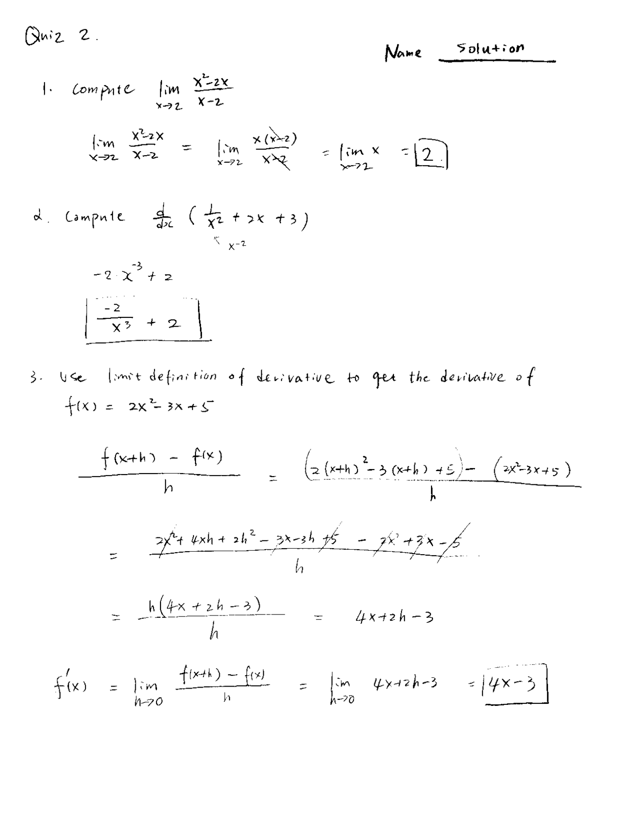 Quiz 2 with Solution - Survey of Calculus | MATH 160 | Quizzes Calculus ...