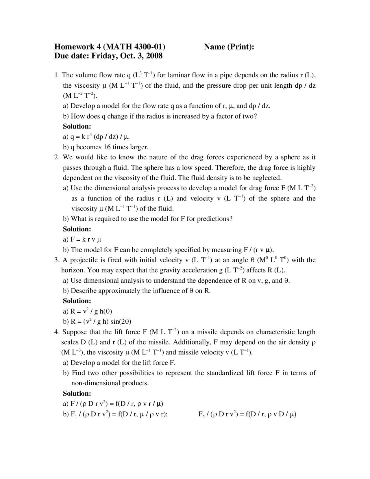 Homework 4 With Solution Introduction To Mathematics Modeling Math 4300 Docsity