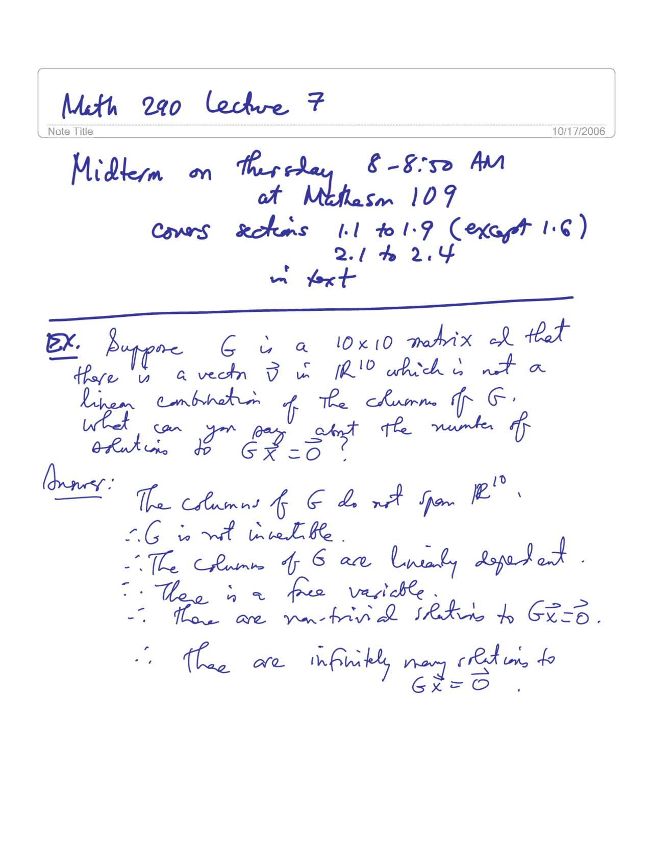 Handwritten Notes on Elementary Matrices - Solved Examples | MATH 290 ...