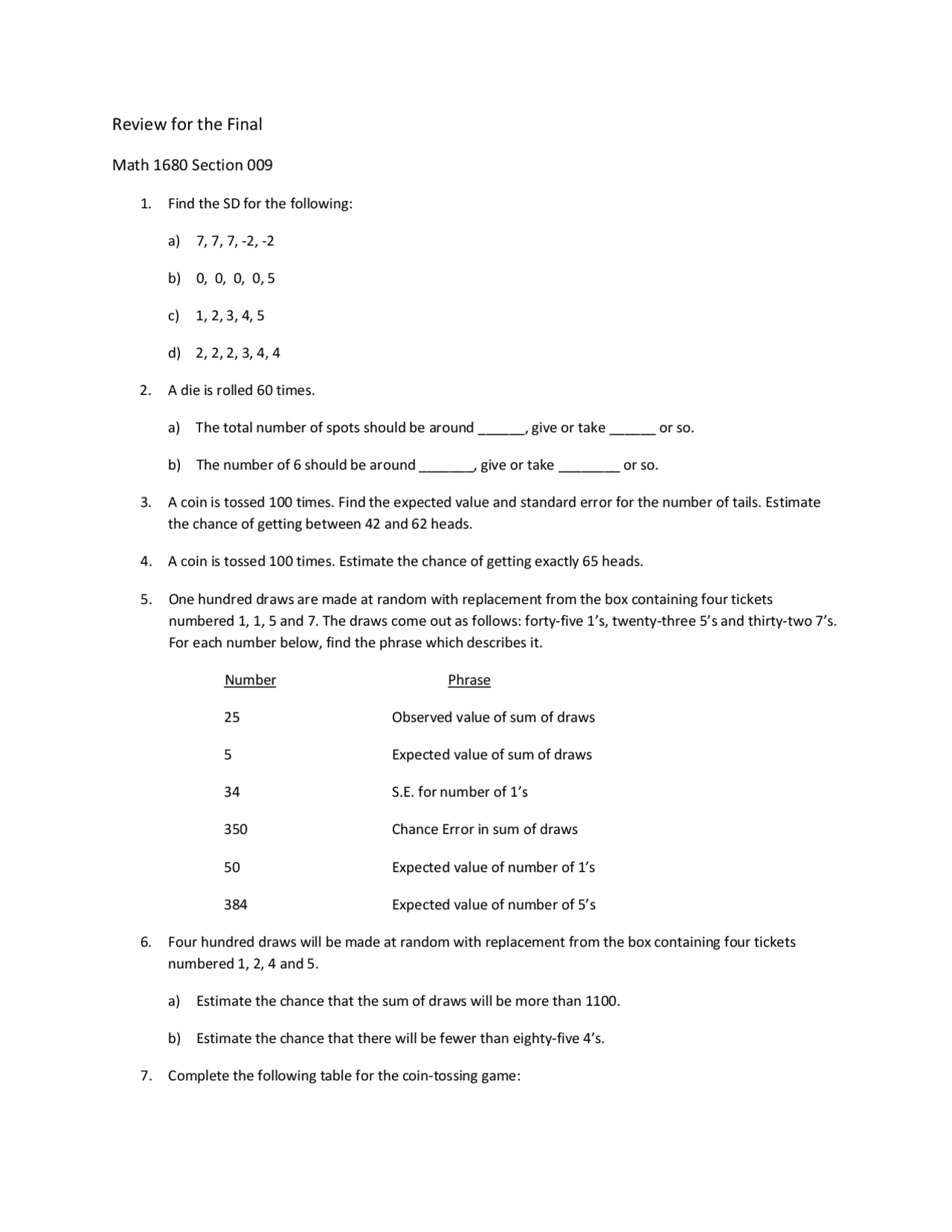 Review for Final Exam - Elementary Probability and Statistics | MATH ...