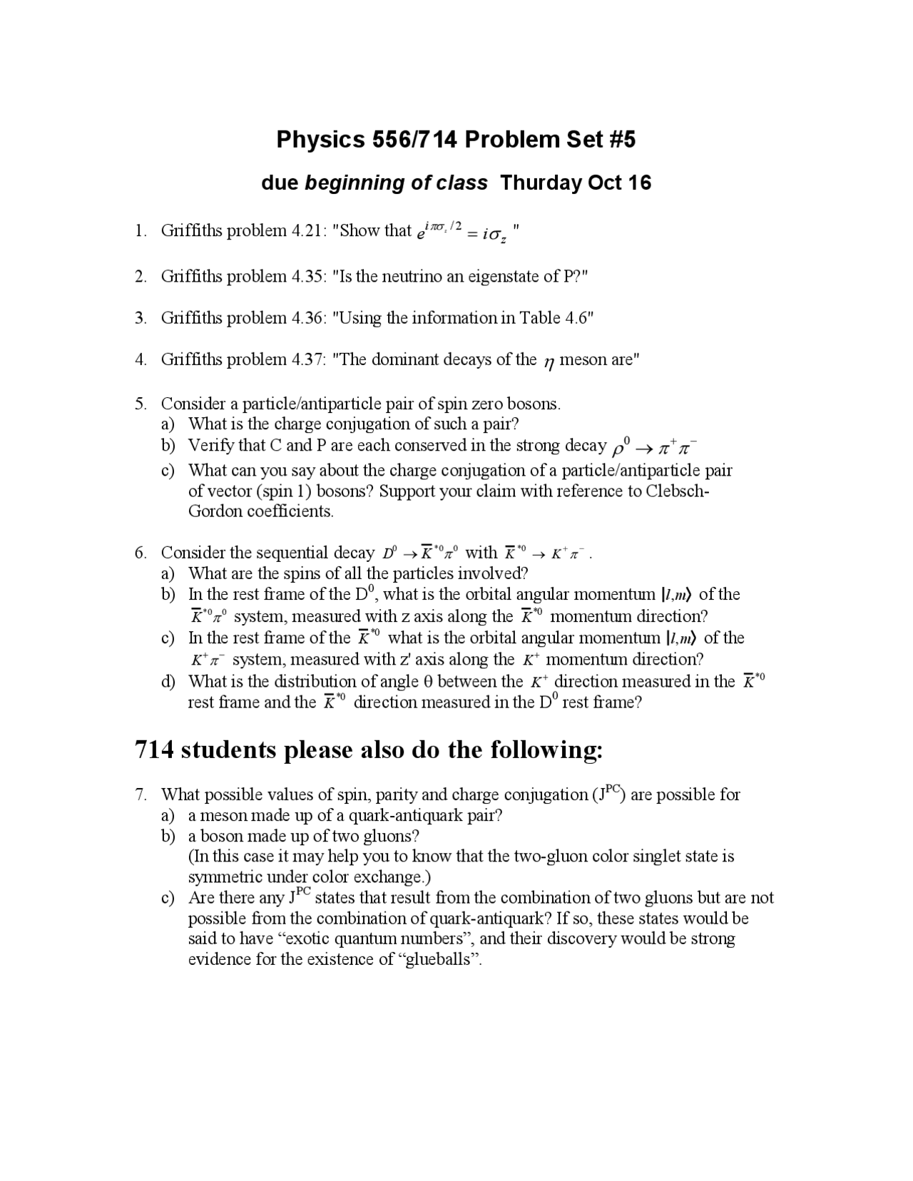 Problem Set 5 Nuclei And Elementary Particles Physics 556 Docsity
