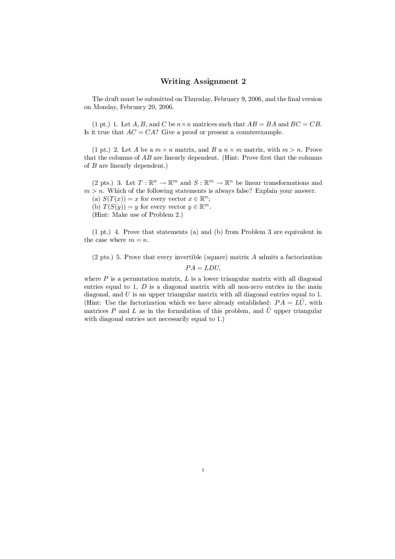 Sample Questions For Assignment 2 Linear Algebra Math 201 Docsity