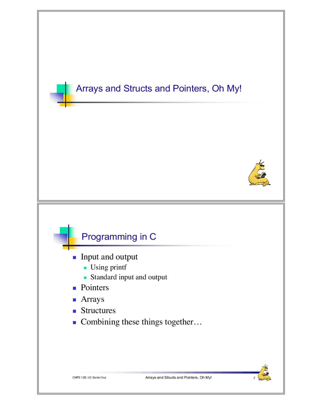 C Programming: Understanding Arrays, Structs, and Pointers in C - UC Santa Cruz CMPS 12B | Study ...