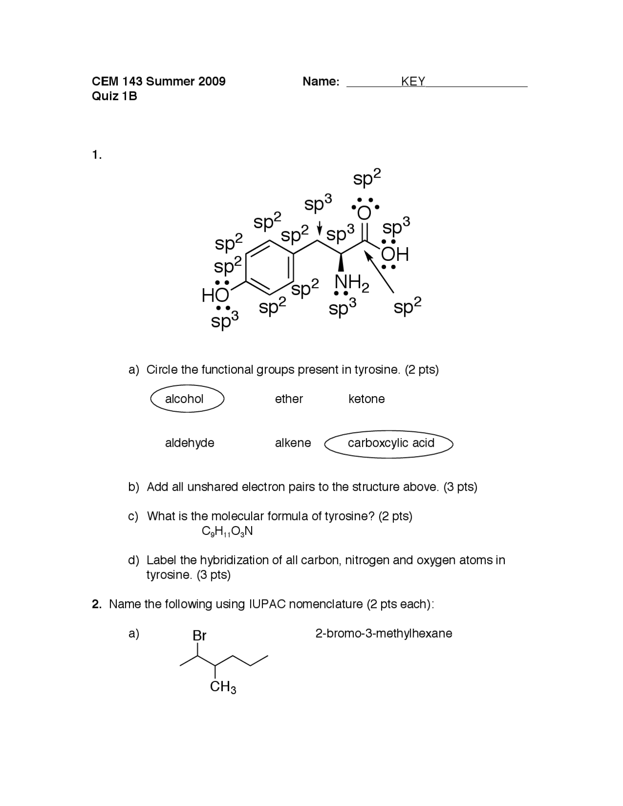 Practice Quiz 1b With Answers Survey Of Organic Chemistry Cem 143