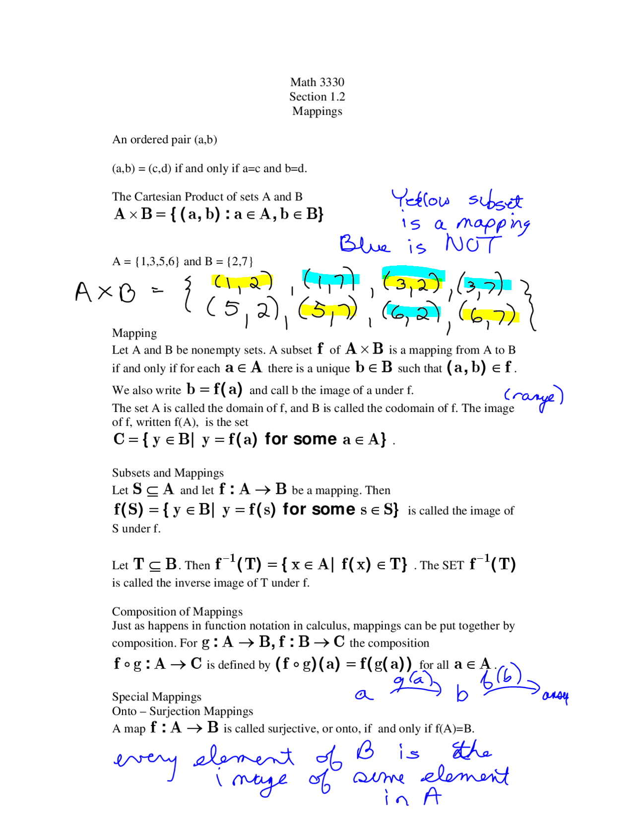 Lecture Notes On Mappings Abstract Algebra Math 3330 Docsity