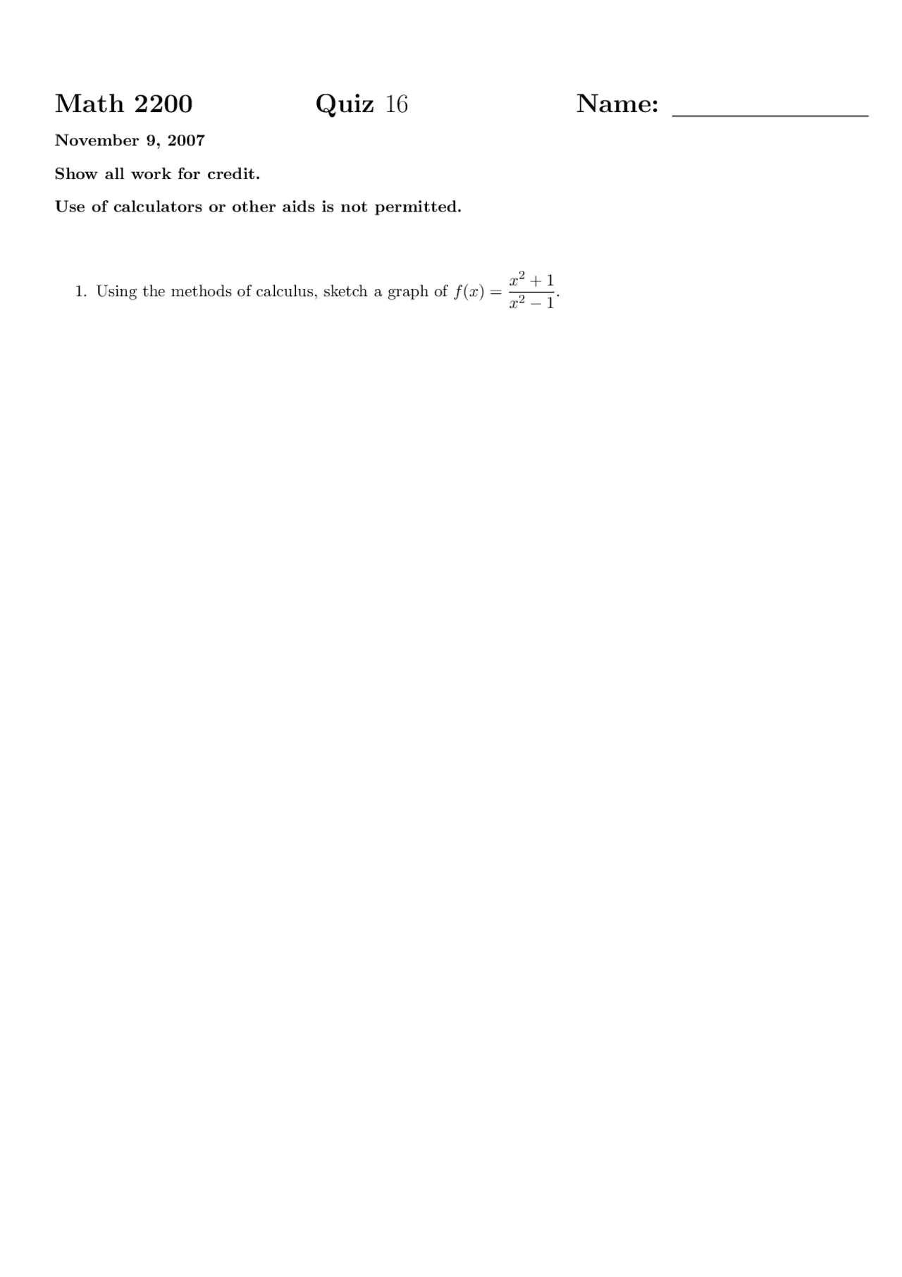 Using The Methods Of Calculus Sketch A Graph Quiz 16 Math 2200