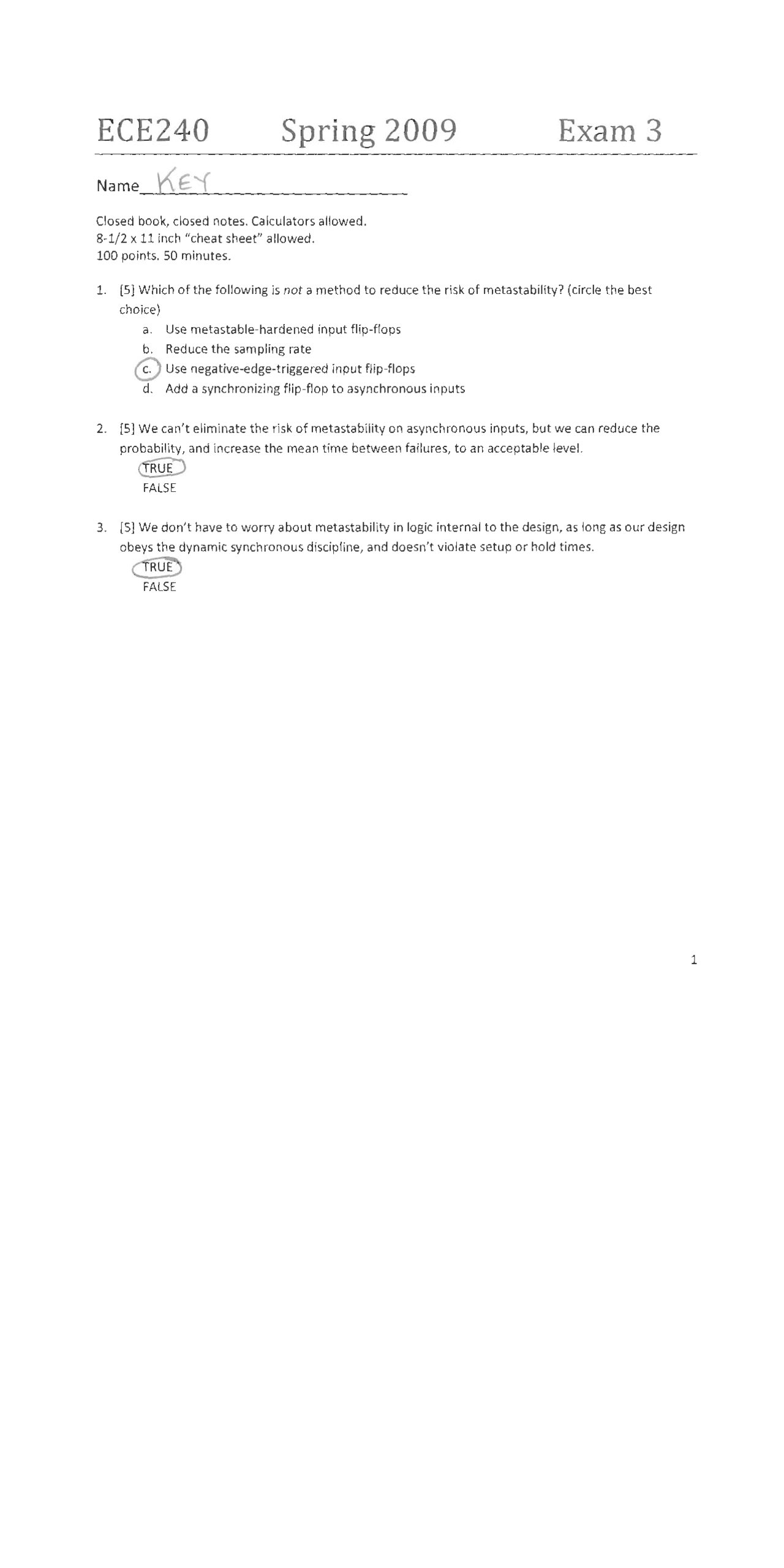 8 Questions With Solutions On Digital Logic Exam 3 Ece 240 Docsity